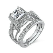 2.01Carat TCW Three Stone Princess Cut CZ 925 Sterling Silver Wedding ...