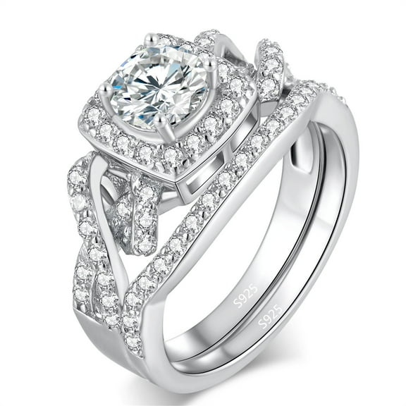 2Pcs Wedding Rings for Women Solid 925 Sterling Silver Engagement Ring ...