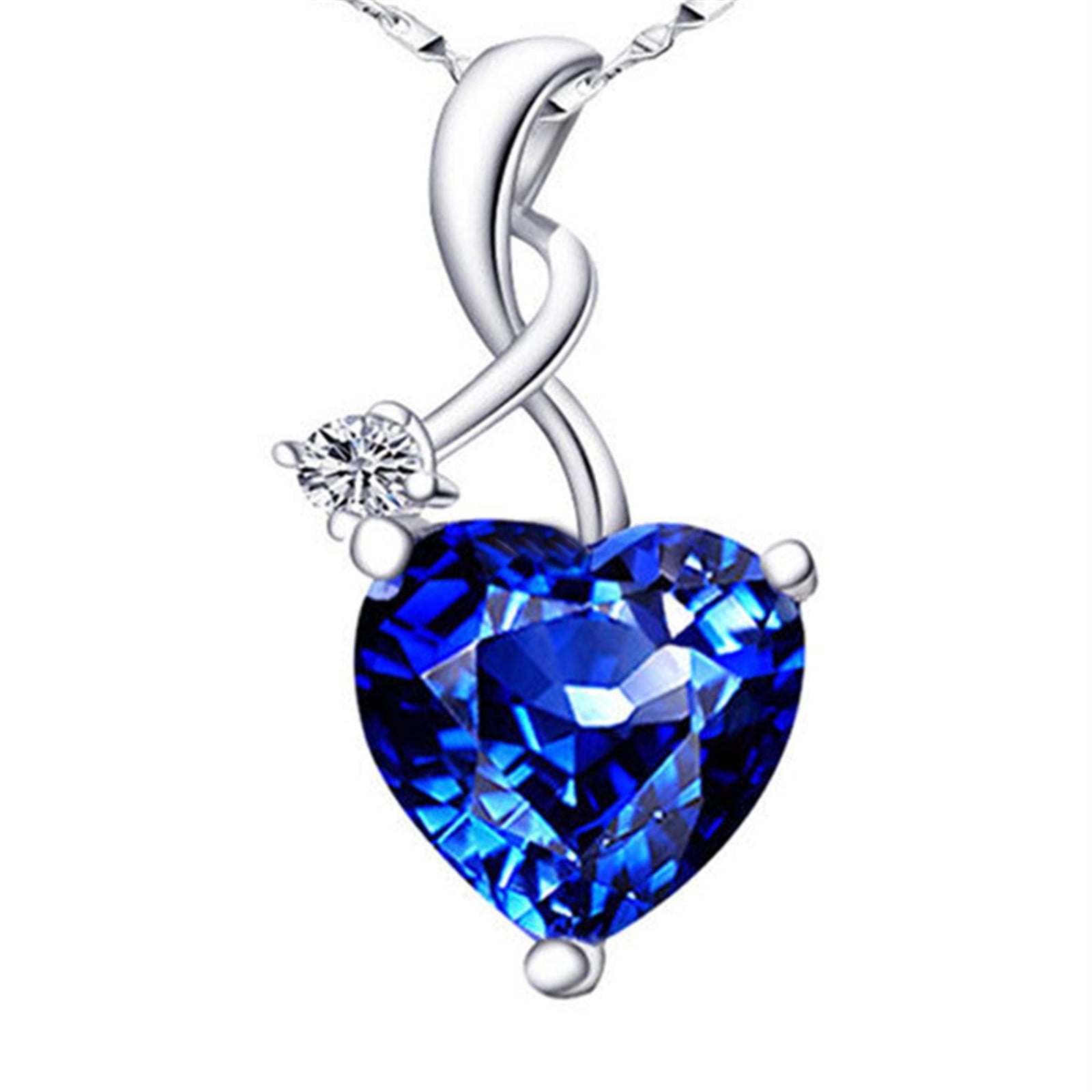 MABELLA Sterling Silver 3.16ct Heart Cut Simulated Sapphire Pendant Necklace, Mother's Day Gifts ...