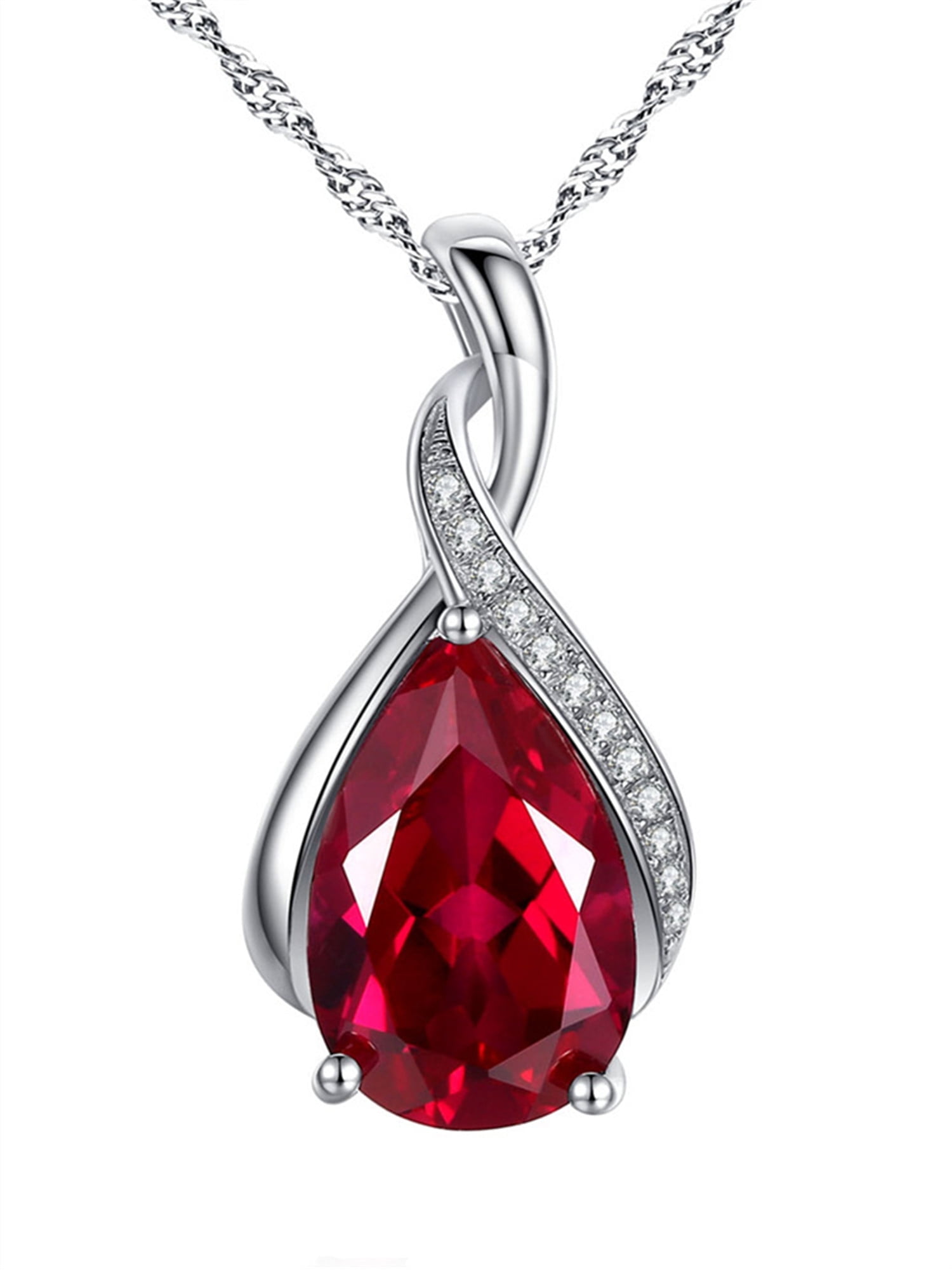 MABELLA Sterling Silver Simulated Ruby Birthstone Pendant Necklace ...