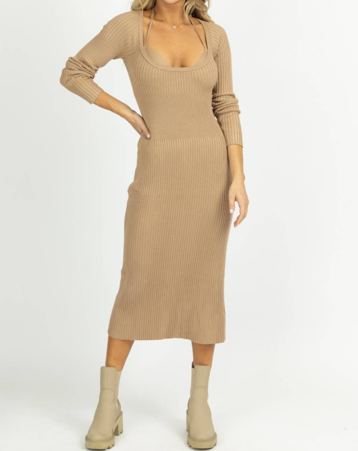 Mable Knit Layered Bra Midi Dress Set - Walmart.com