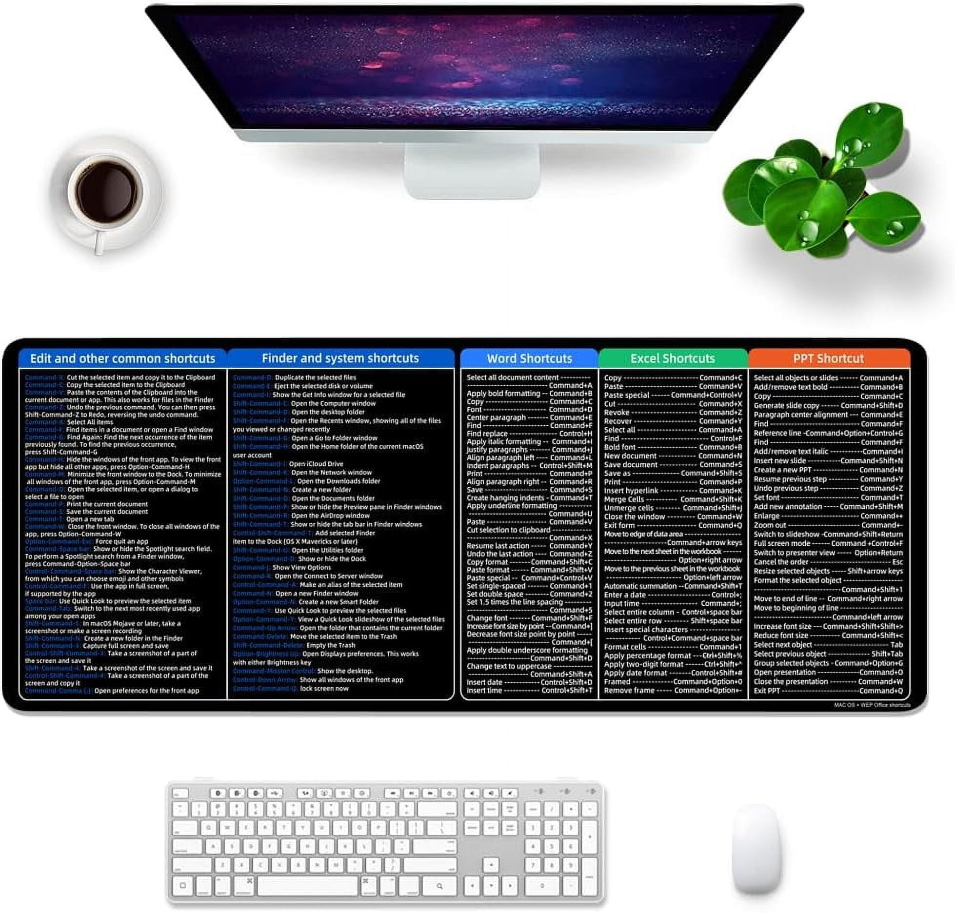 MAC Shortcut Key Mouse Pad Black Large Gaming Mouse Pad XL Desk Mat 31 ...