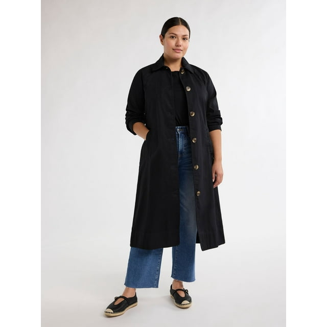 Free Assembly Women’s and Women's Plus Cotton Trench Coat, Sizes XS-4X ...