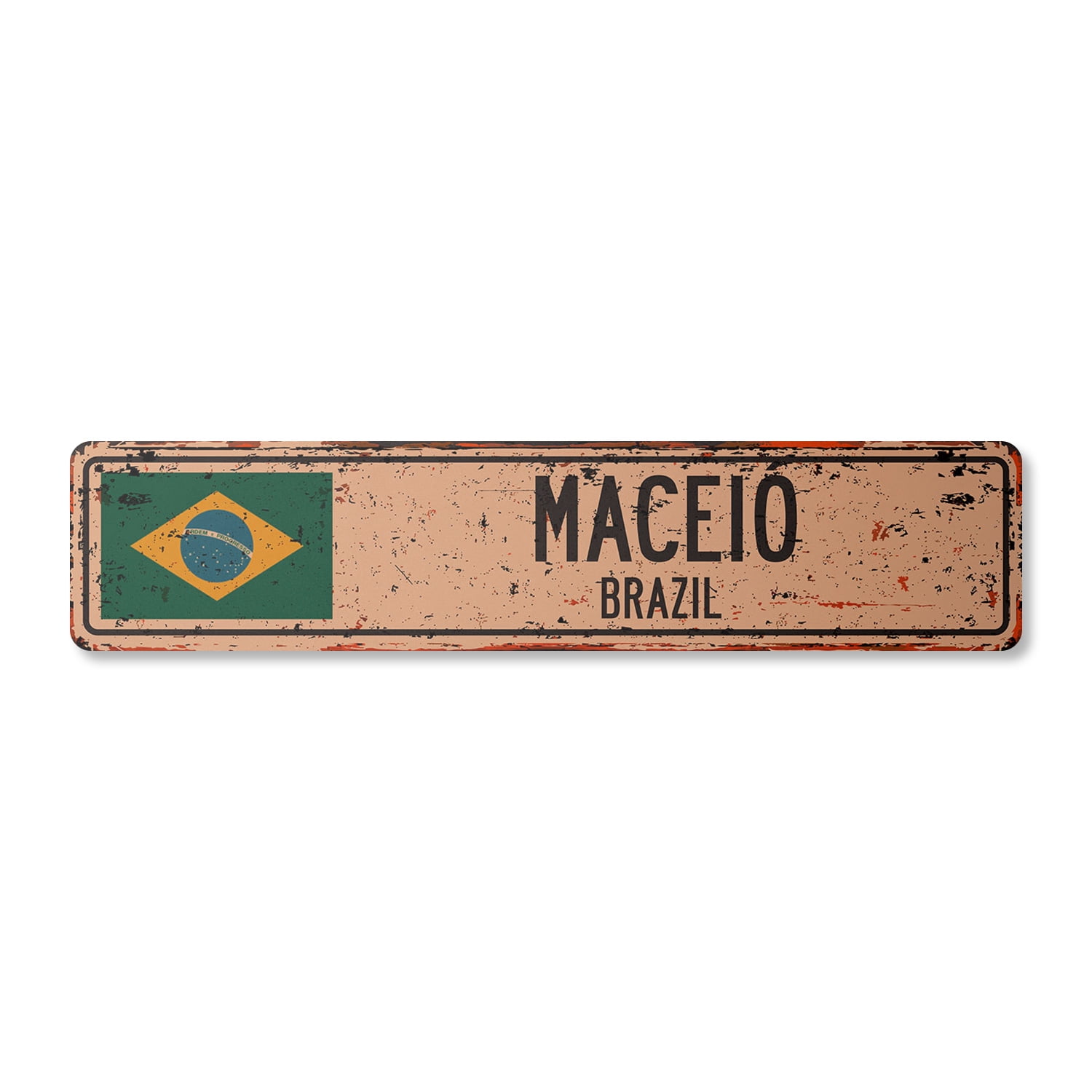 MACEIO BRAZIL Vintage Plastic Street Sign Brazilian flag city country ...