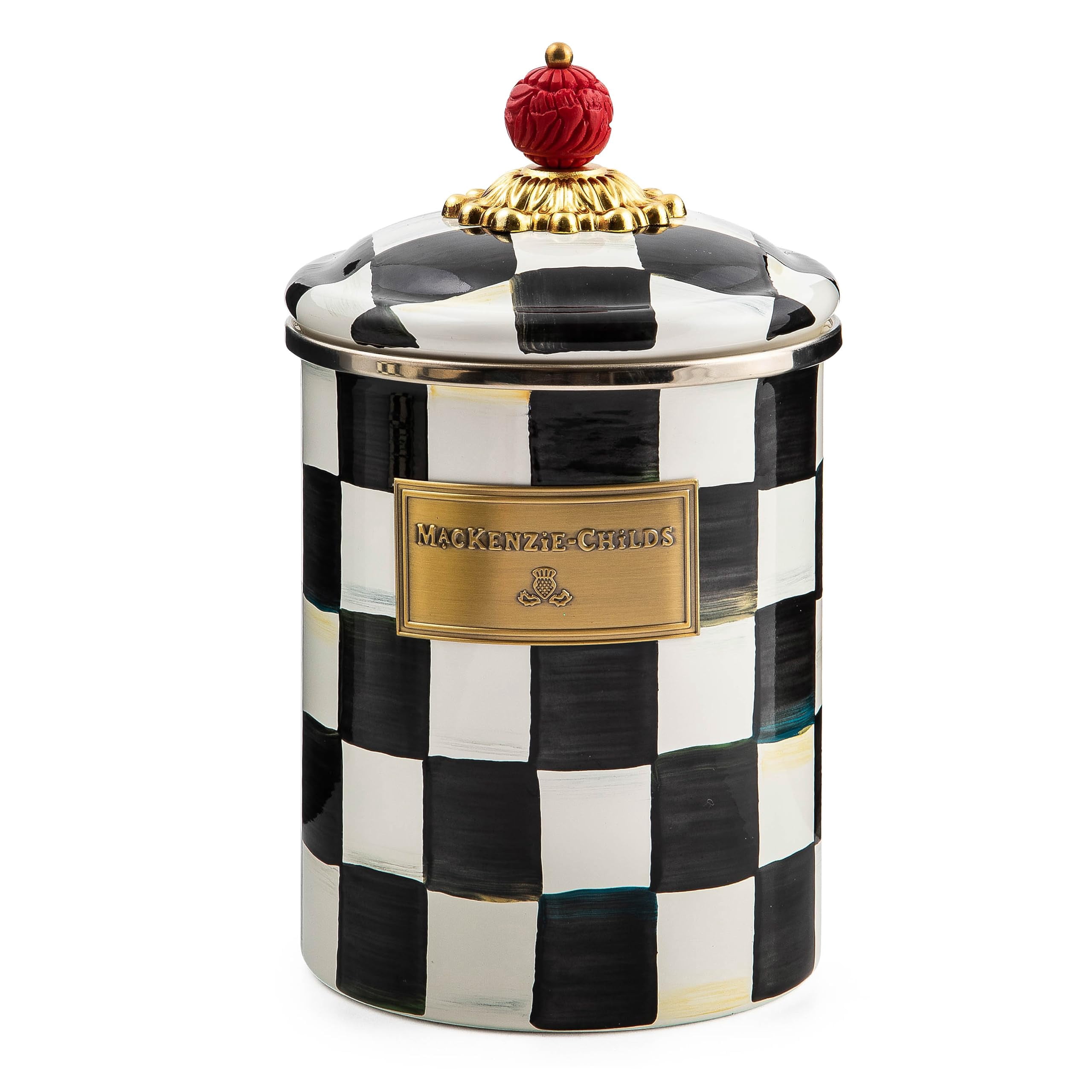 MACKENZIE-CHILDS Courtly Check Enamel Canister, Black-and-White Kitchen ...