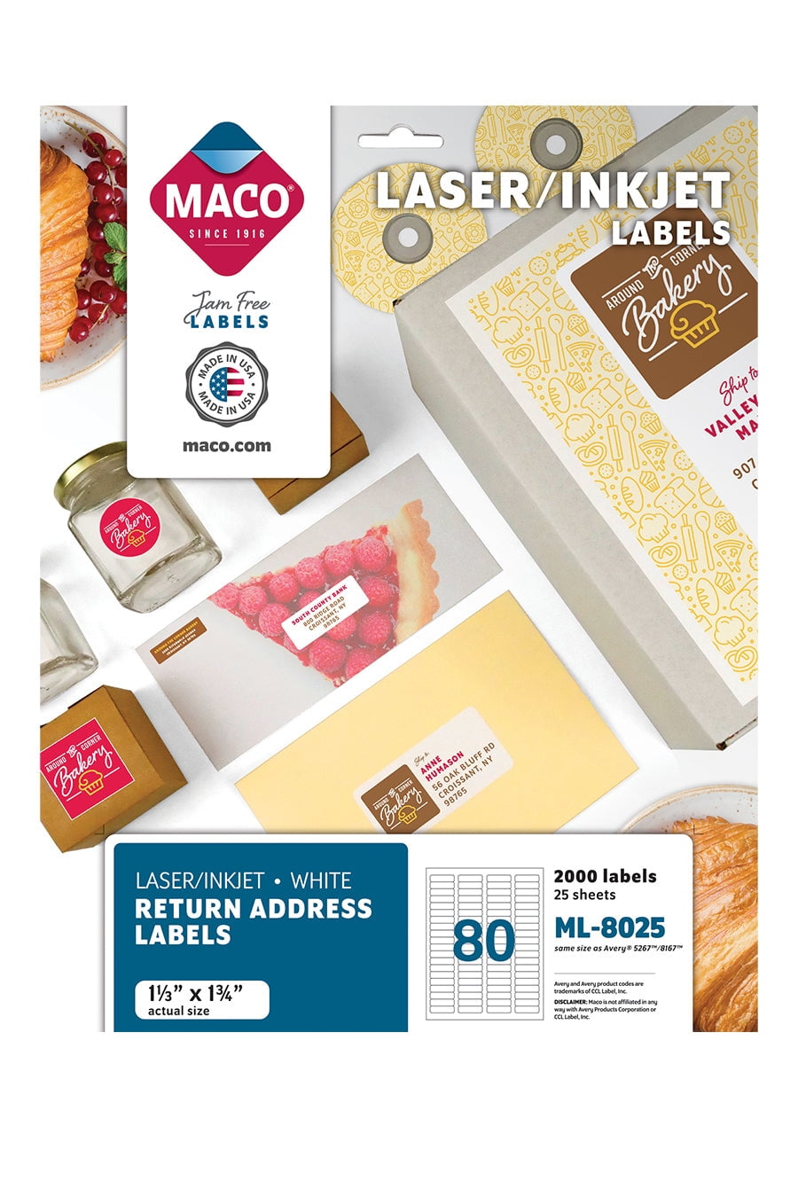 MACO 1/2" x 1-3/4" Laser/Inkjet White Return Address Labels (80 Labels ...