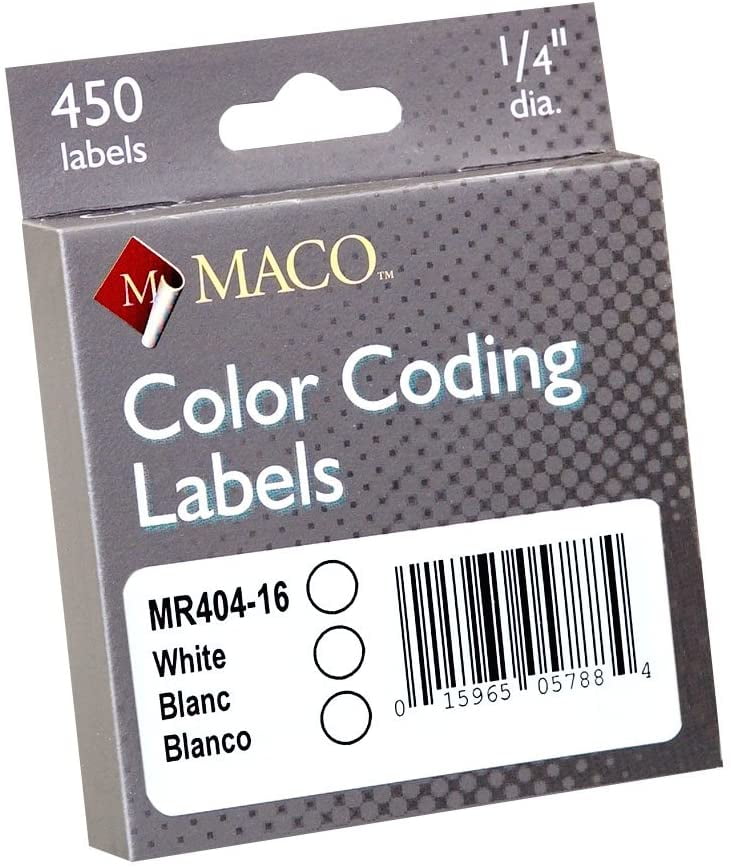 MACO White Round Color Coding Labels, 1/4 Inches in Diameter, 450 Per ...