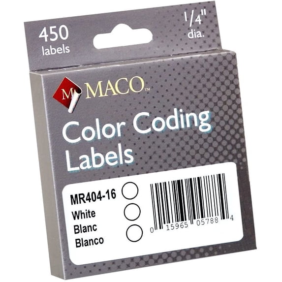 MACO White Round Color Coding Labels, 1/4 Inches in Diameter, 450 Per ...
