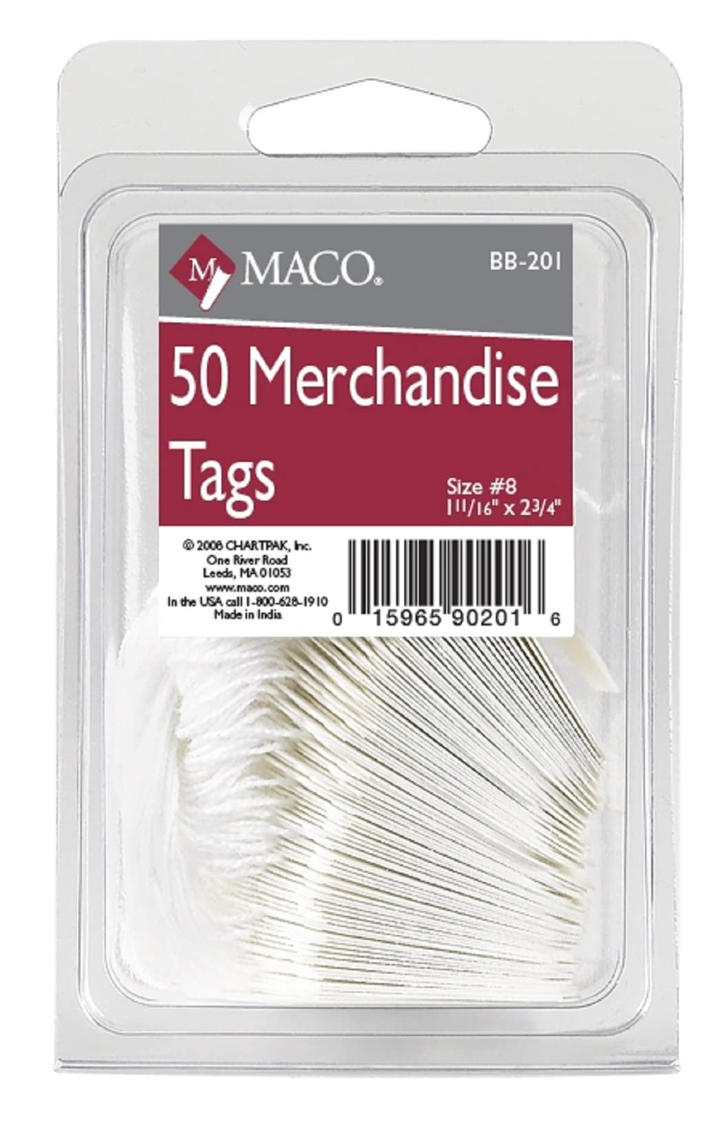 MACO White Strung Merchandise Tags, #8 - 1-11/16 x 2-3/4 Inches, 50 Per ...