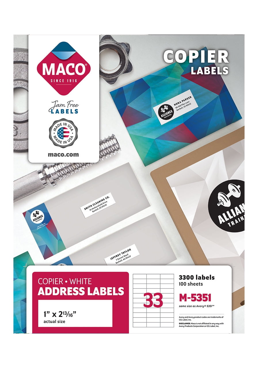 MACO Copier White Address Labels, 1" x 2-13/16", 33 per Sheet, 3300 per ...