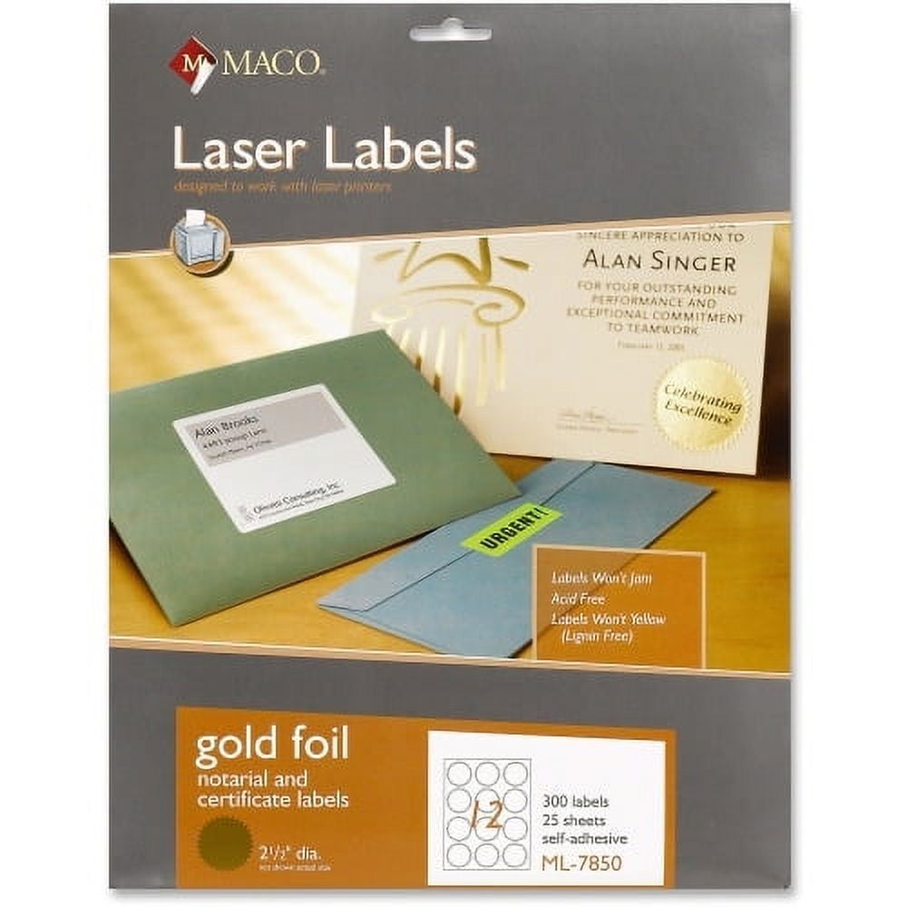 MACO Laser Gold Foil Notarial & Certificate Labels Round - 2.50 ...