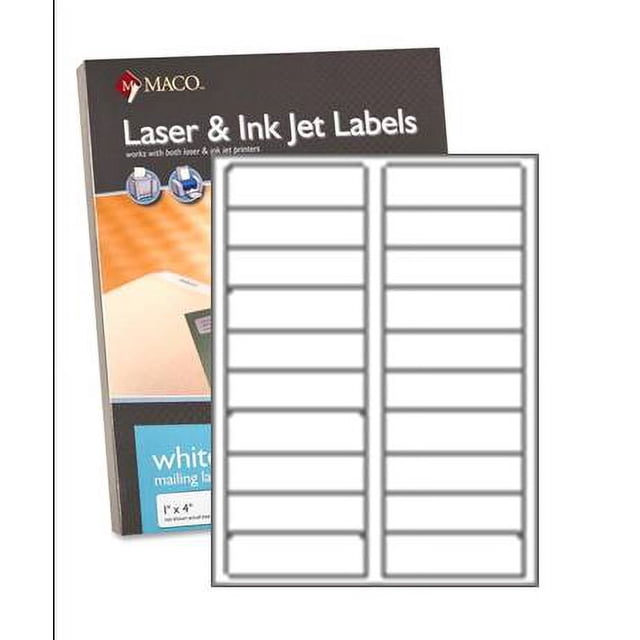 MACO Laser/Ink Jet White Address Labels, 1" x 4", 20 per Sheet (ML ...