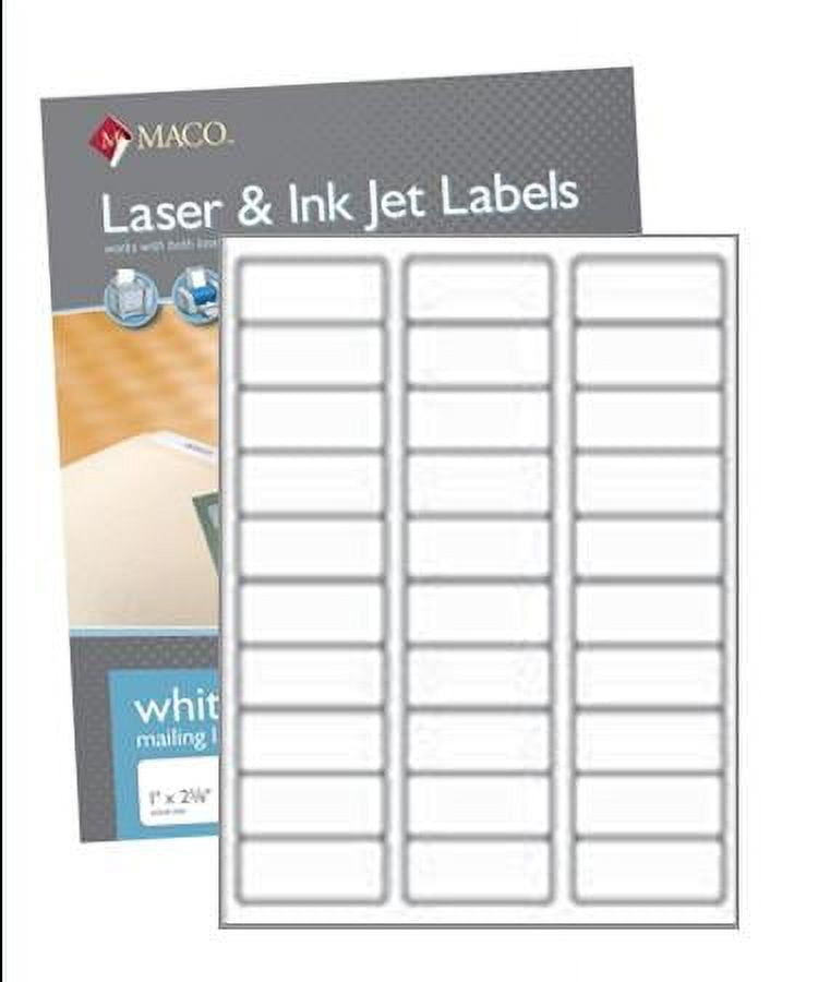 MACO Laser/Inkjet White Address Labels Bulk-Pack, 1" x 2-5/8", 30 per ...