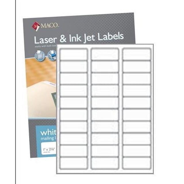 MACO Laser/Inkjet White Address Labels Bulk-Pack, 1" x 2-5/8", 30 per ...