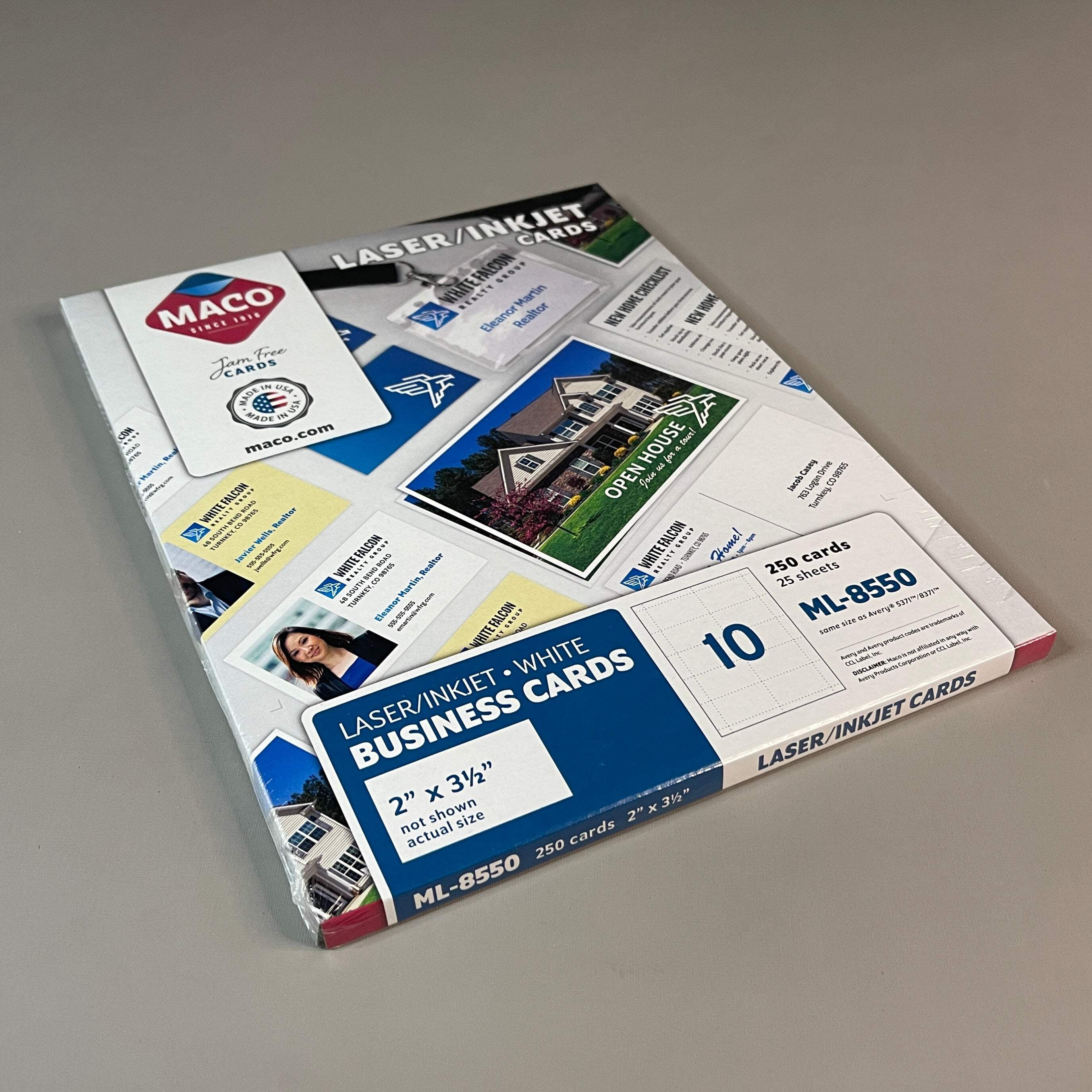 MACO Laser/Inkjet White Business Cards, 2" x 3-1/2", 10 per Sheet, 250 ...