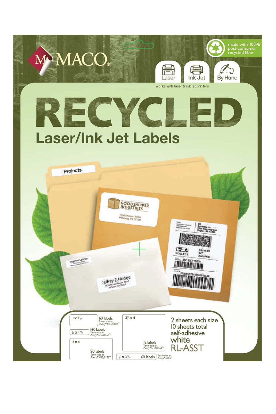 MACO Recycled Laser/Ink Jet White Assorted Sized Labels, 2 sheets ea ...