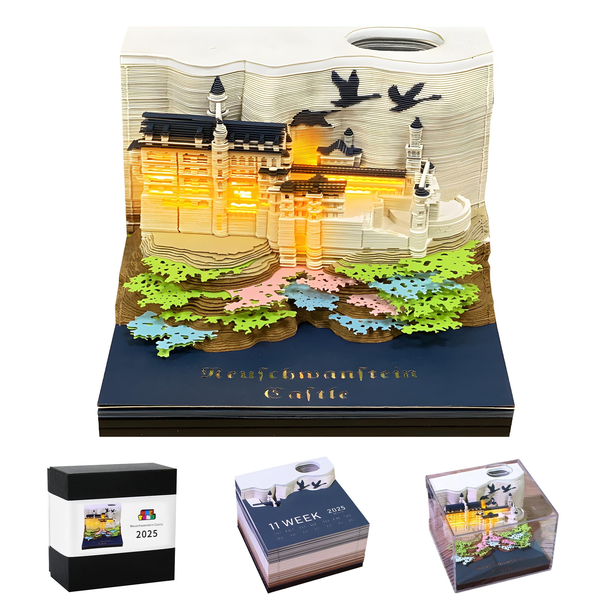 MACTANO 2026 3D Art Calendar Neuschwanstein Castle Time Piece Tear Away ...