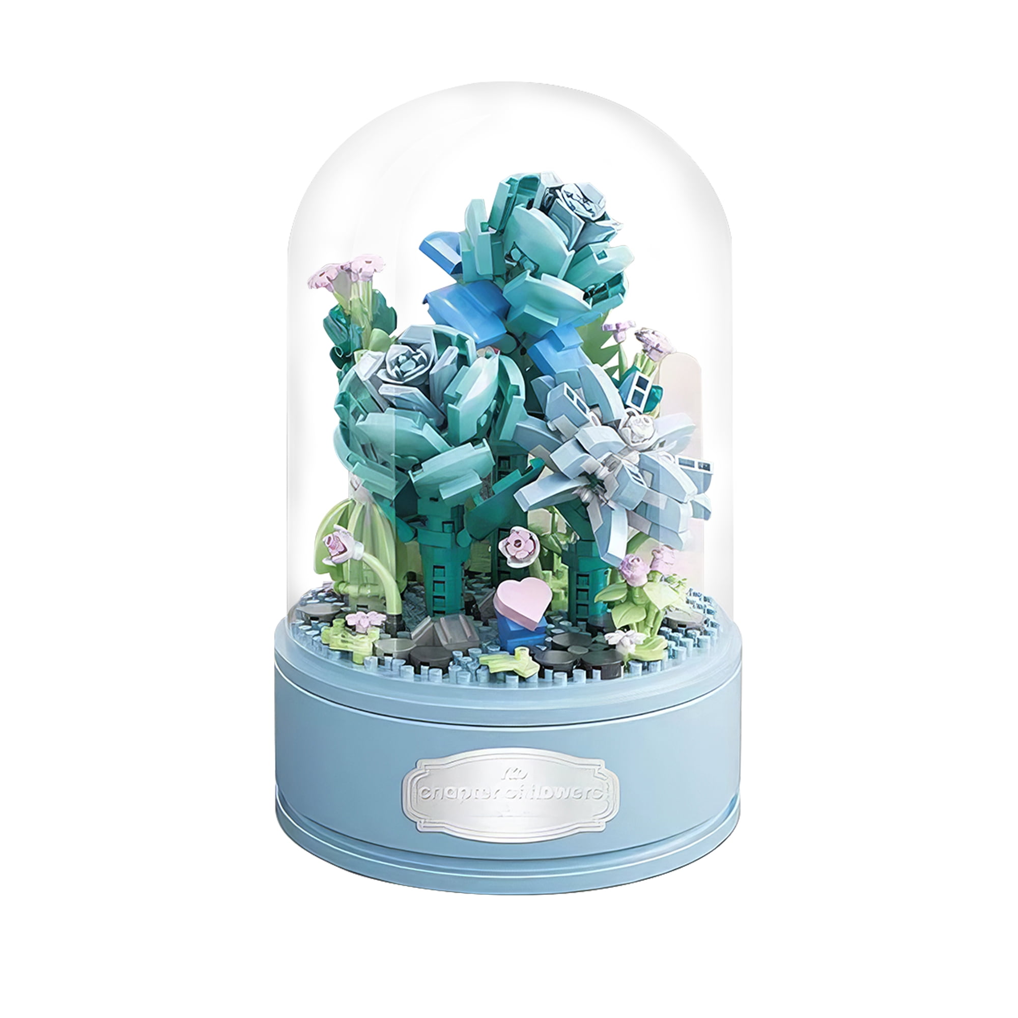MACTANO Flower Mini Building Block Set Blue Rose Music Box Kit Toy Gift ...