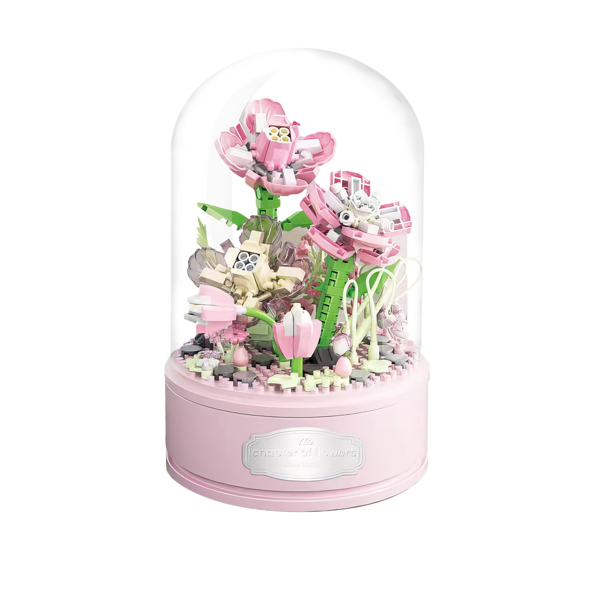 MACTANO Flower Mini Building Block Set Pink Hibiscus Music Box Kit Toy ...