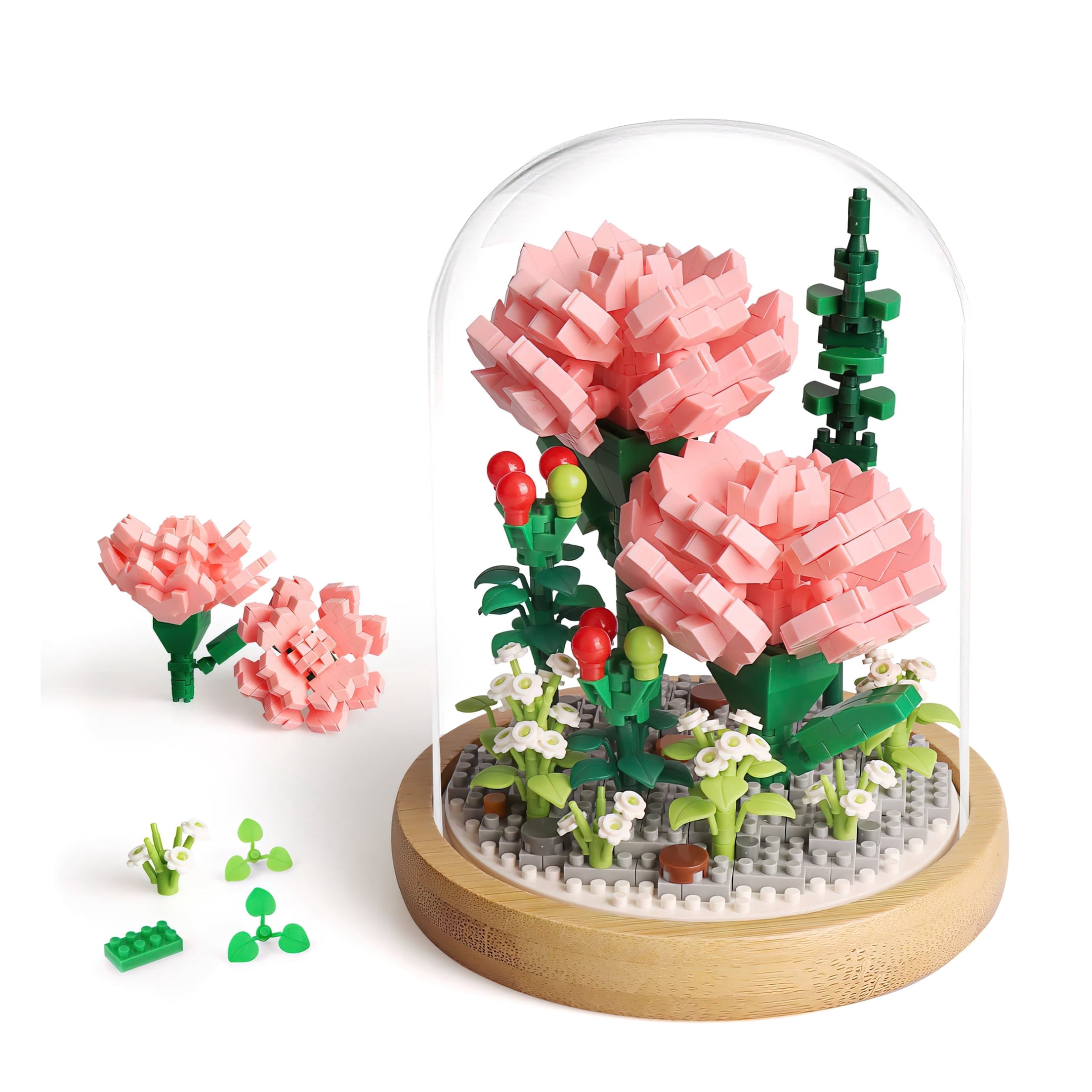 MACTANO Flower Mini Building Block Set Pink Rose Bouquet Bonsai Kit ...