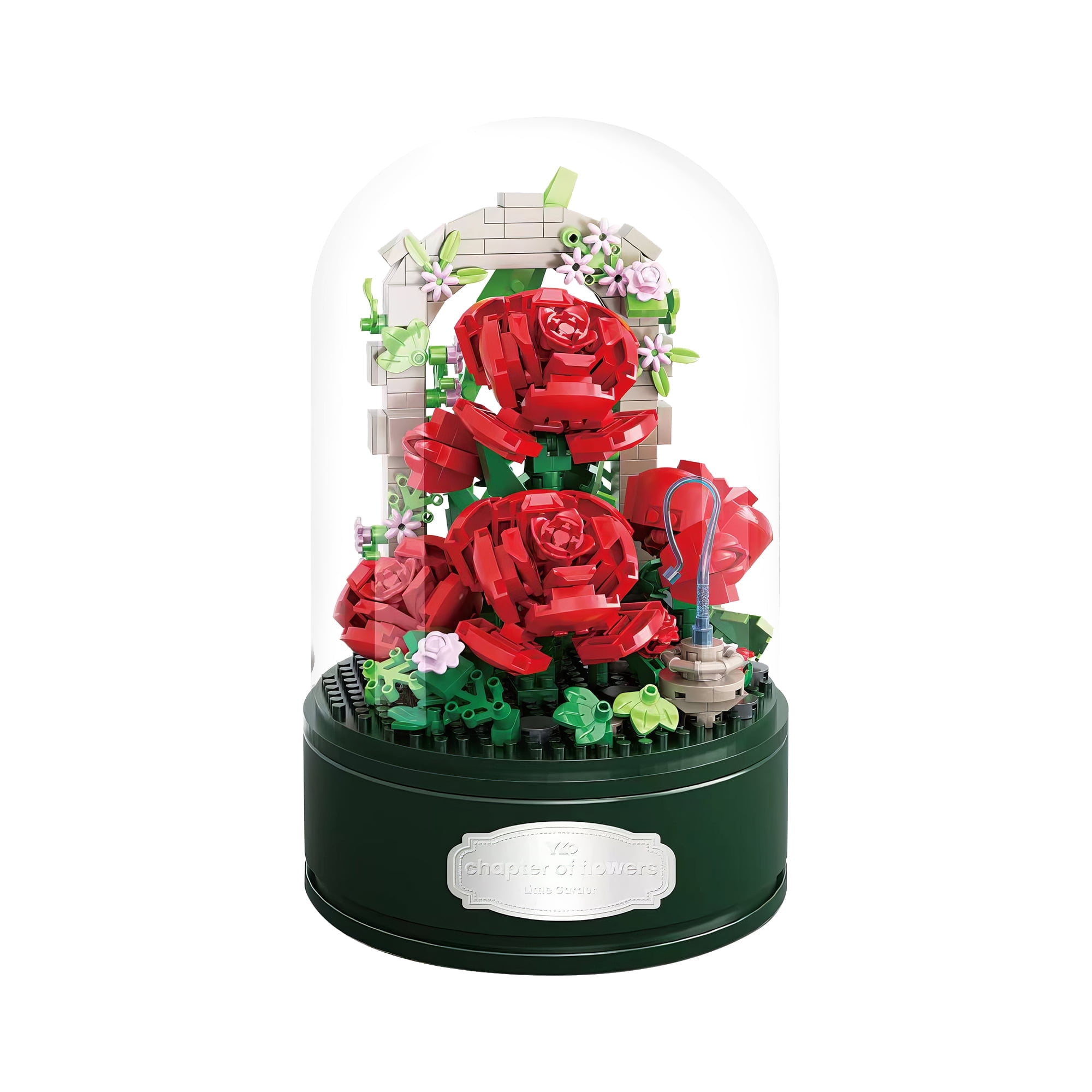 MACTANO Flower Mini Building Block Set Red Rose Music Box Kit Plastic ...