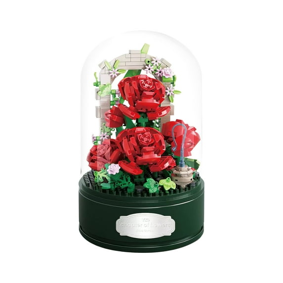 MACTANO Flower Mini Building Block Set Red Rose Music Box Kit Plastic ...