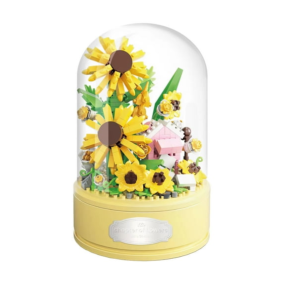 MACTANO Flower Mini Building Block Set Yellow Sunflower Music Box Kit ...