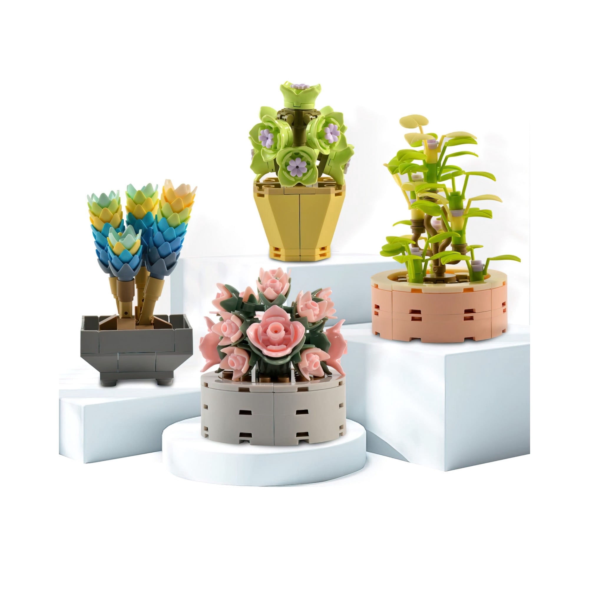 MACTANO Plant Building Block Set 4PCS Succulent Flower Bonsai Plastic ...