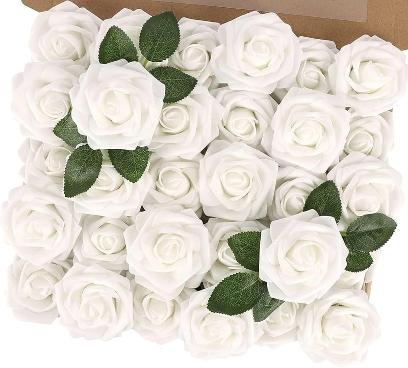 MACTING Purple Artificial Flowers 30PCS Fake Roses with Stem Real Soft ...