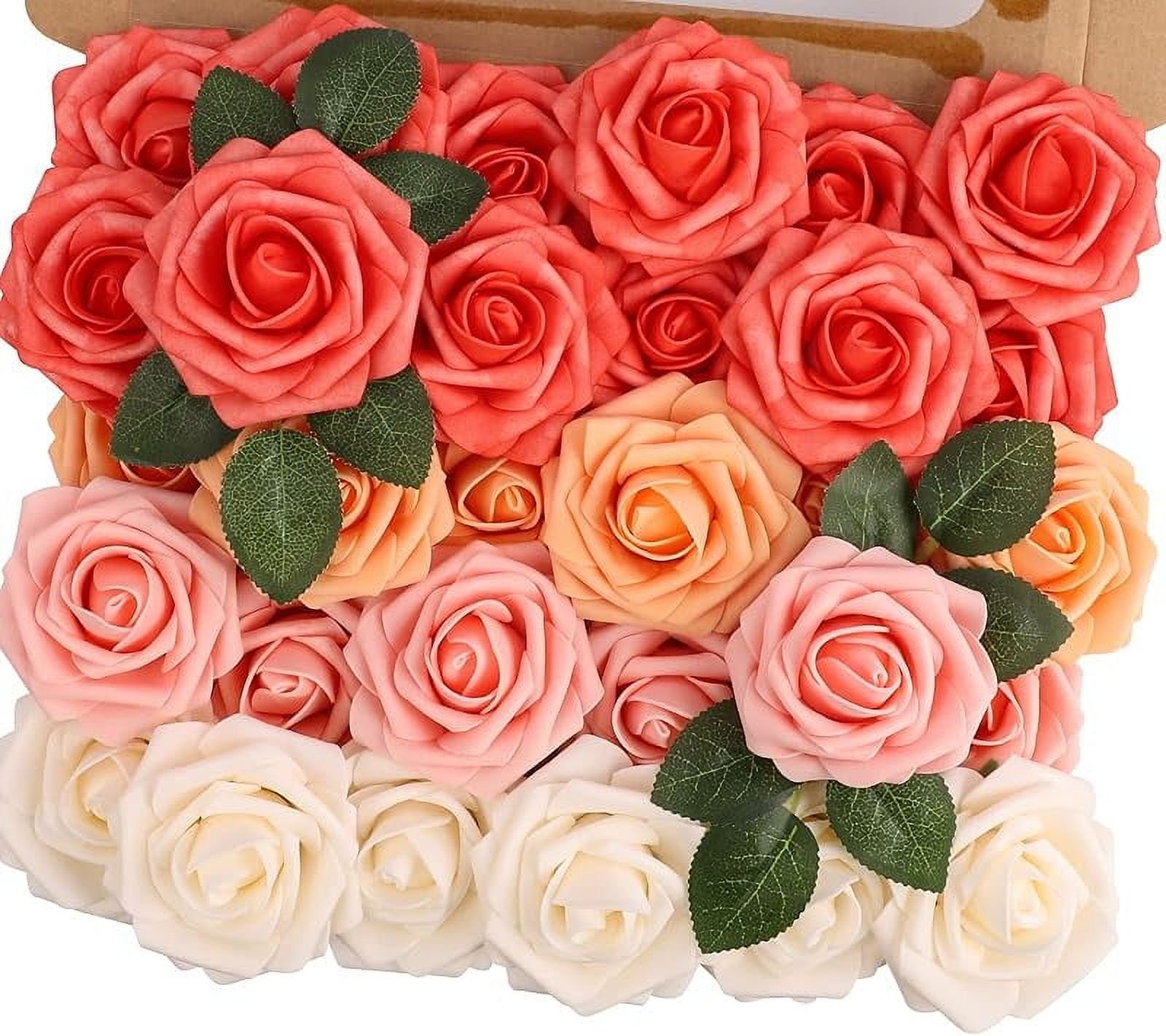 MACTING Purple Artificial Flowers 30PCS Fake Roses with Stem Real Soft ...
