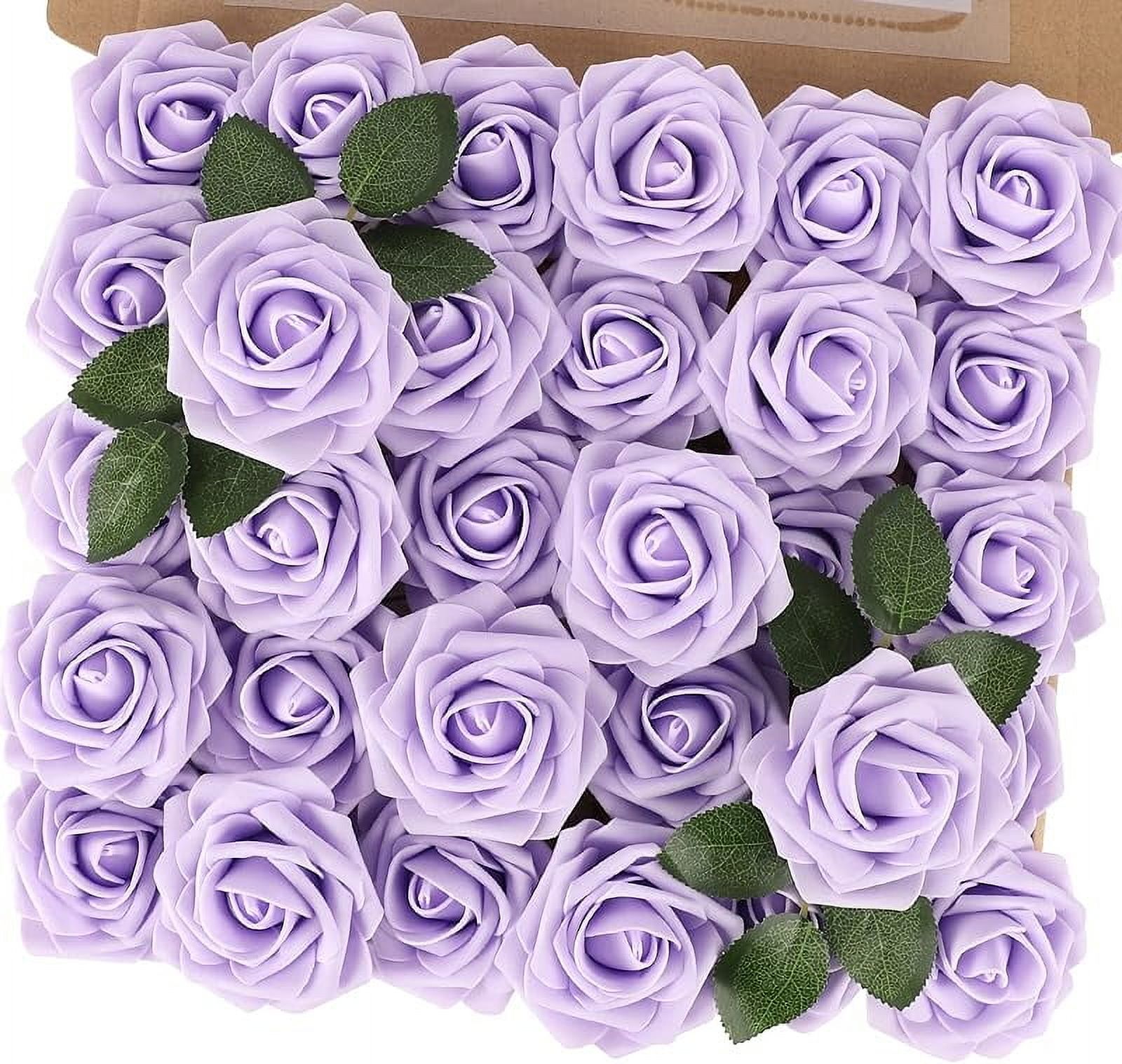 MACTING Purple Artificial Flowers 30PCS Fake Roses with Stem Real Soft ...
