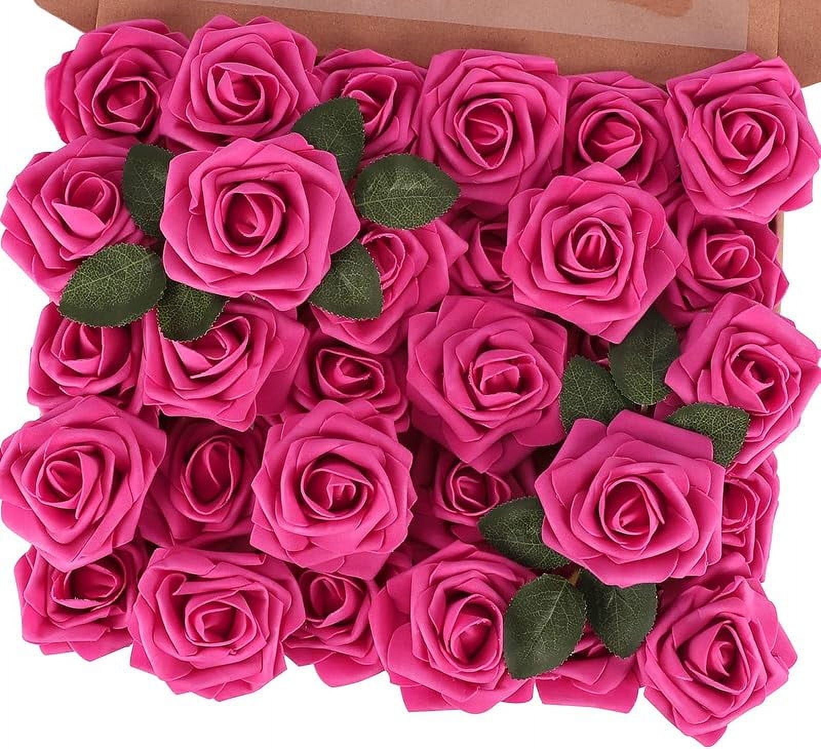 MACTING Purple Artificial Flowers 30PCS Fake Roses with Stem Real Soft ...