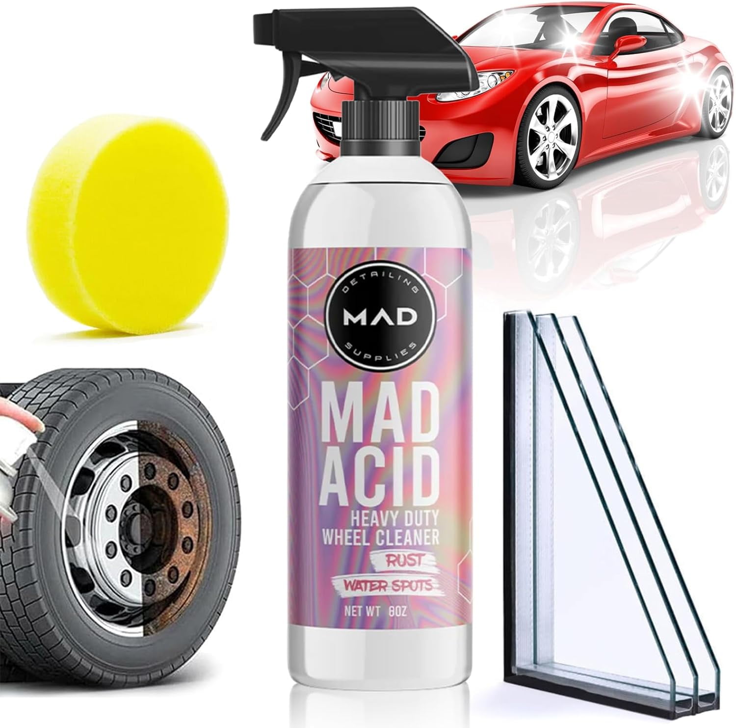 MAD ACID Glass Cleaner, 8/16 oz Heavy Duty Water Spot Remover for Glass ...
