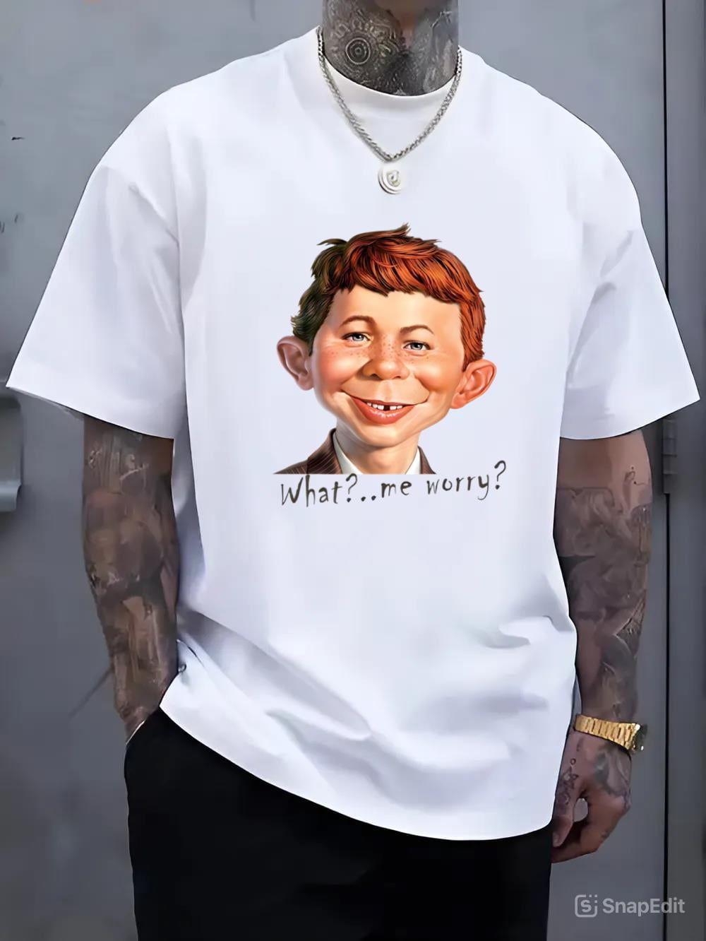 MAD Alfred E Neuman What Me Worry T Shirt Magazine Cartoon Mascot Funny ...