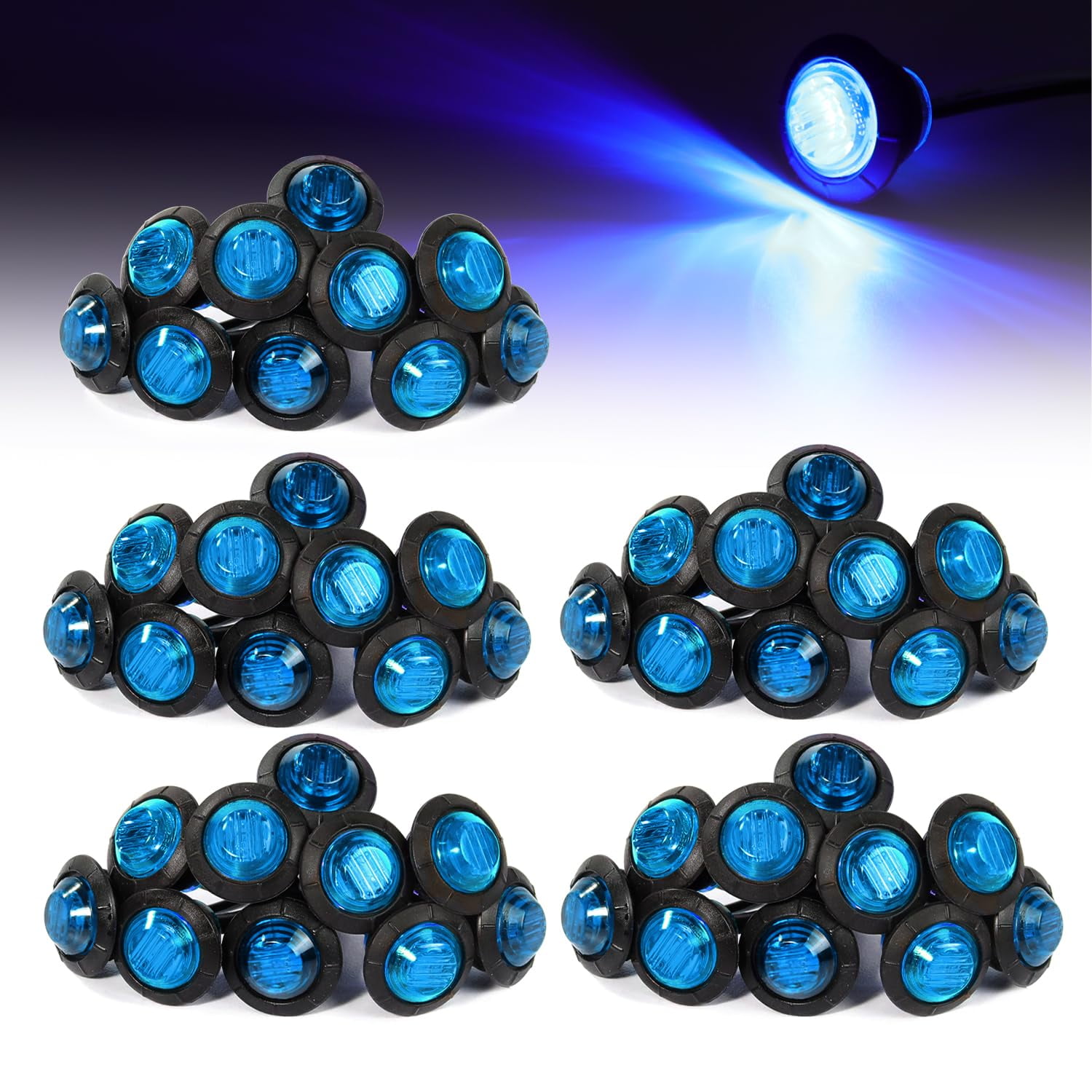 MADCATZ 3/4 Inch Side STF9 Marker Mini Round Blue Light 3 LED Sealed ...