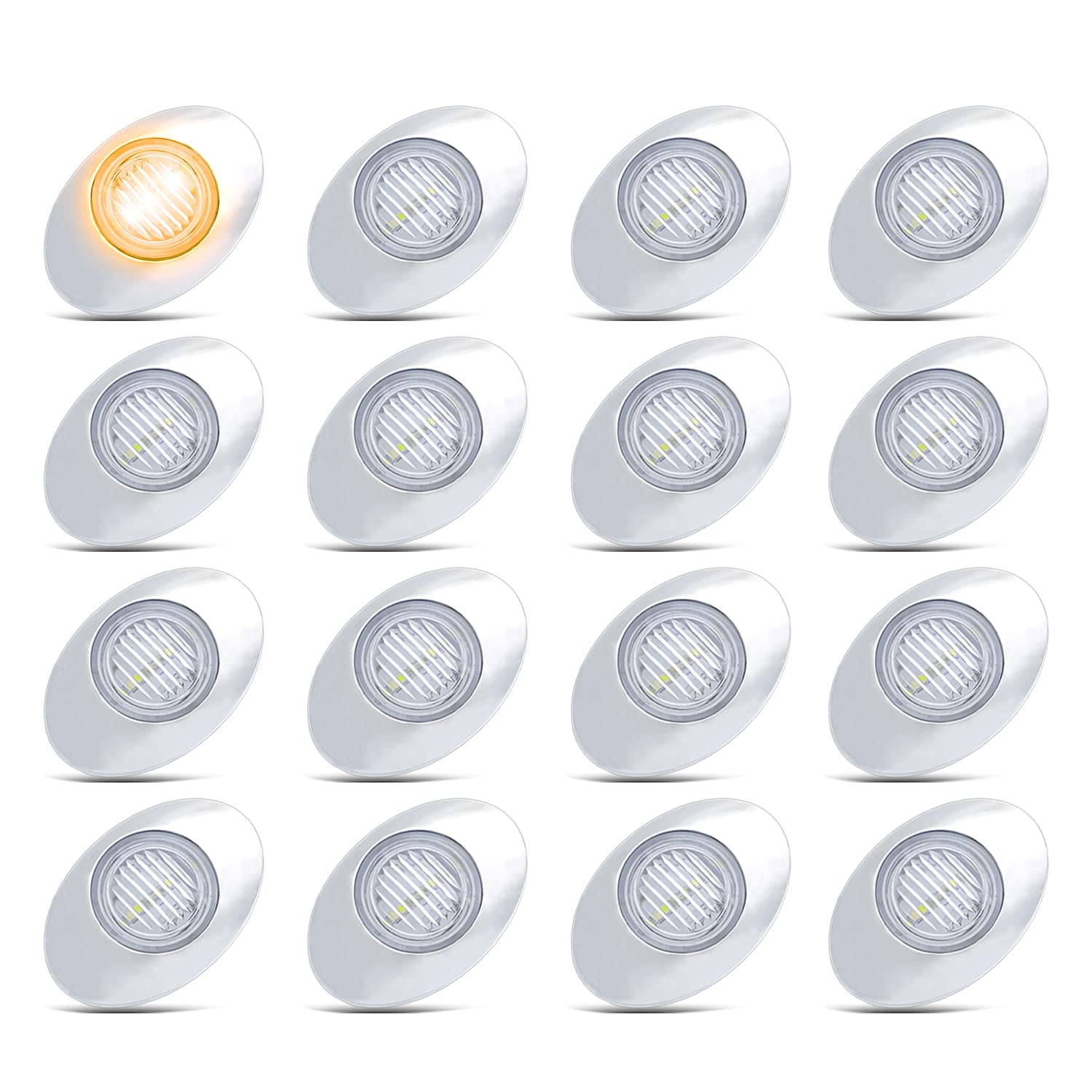 MADCATZ 3 Inch (Pack of 16) Clear Lens Amber 3 LED Mini Oval Side ...