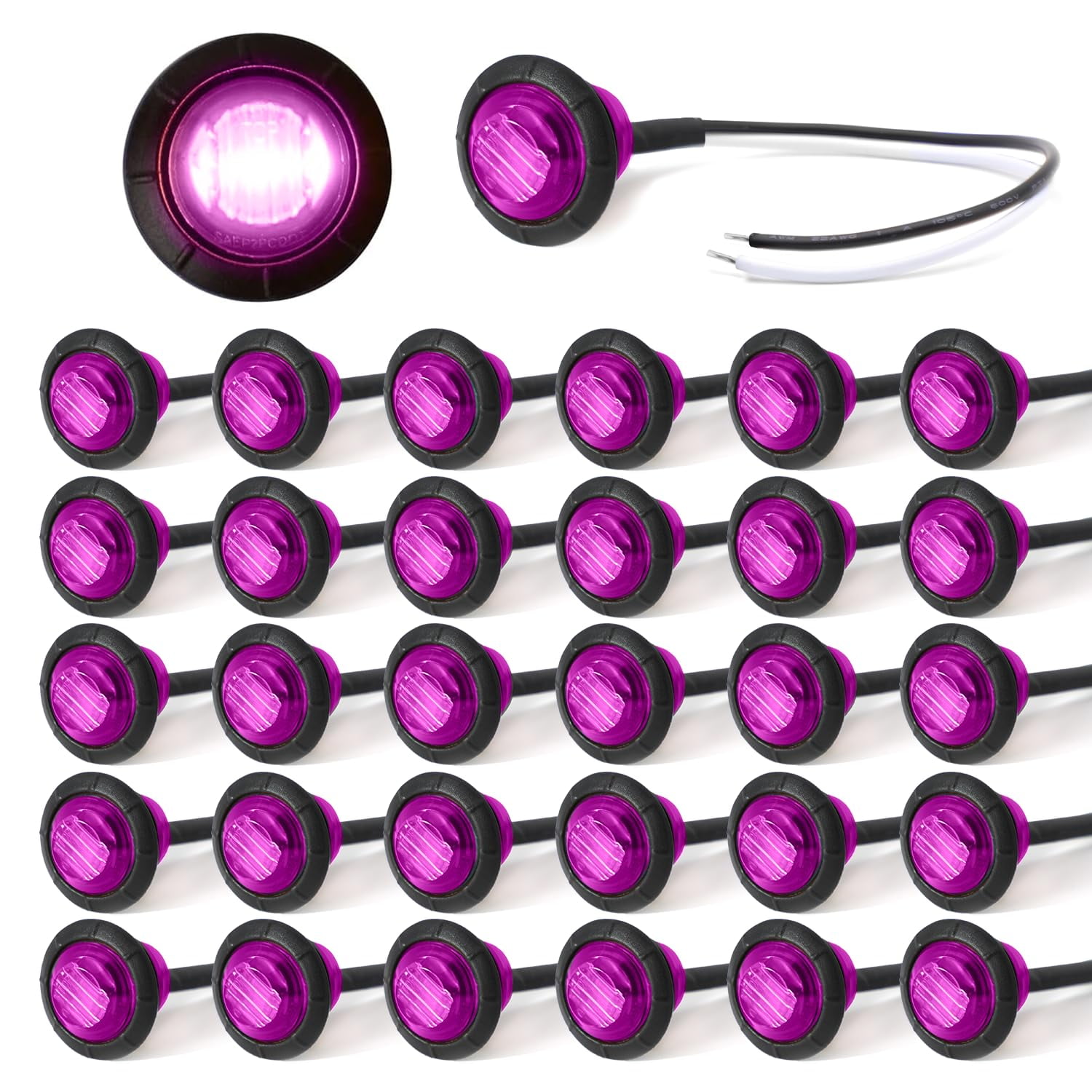 MADCATZ 30 Pcs 3/4 Inch Mount Mini Round Purple Light 3 LED Sealed Side ...