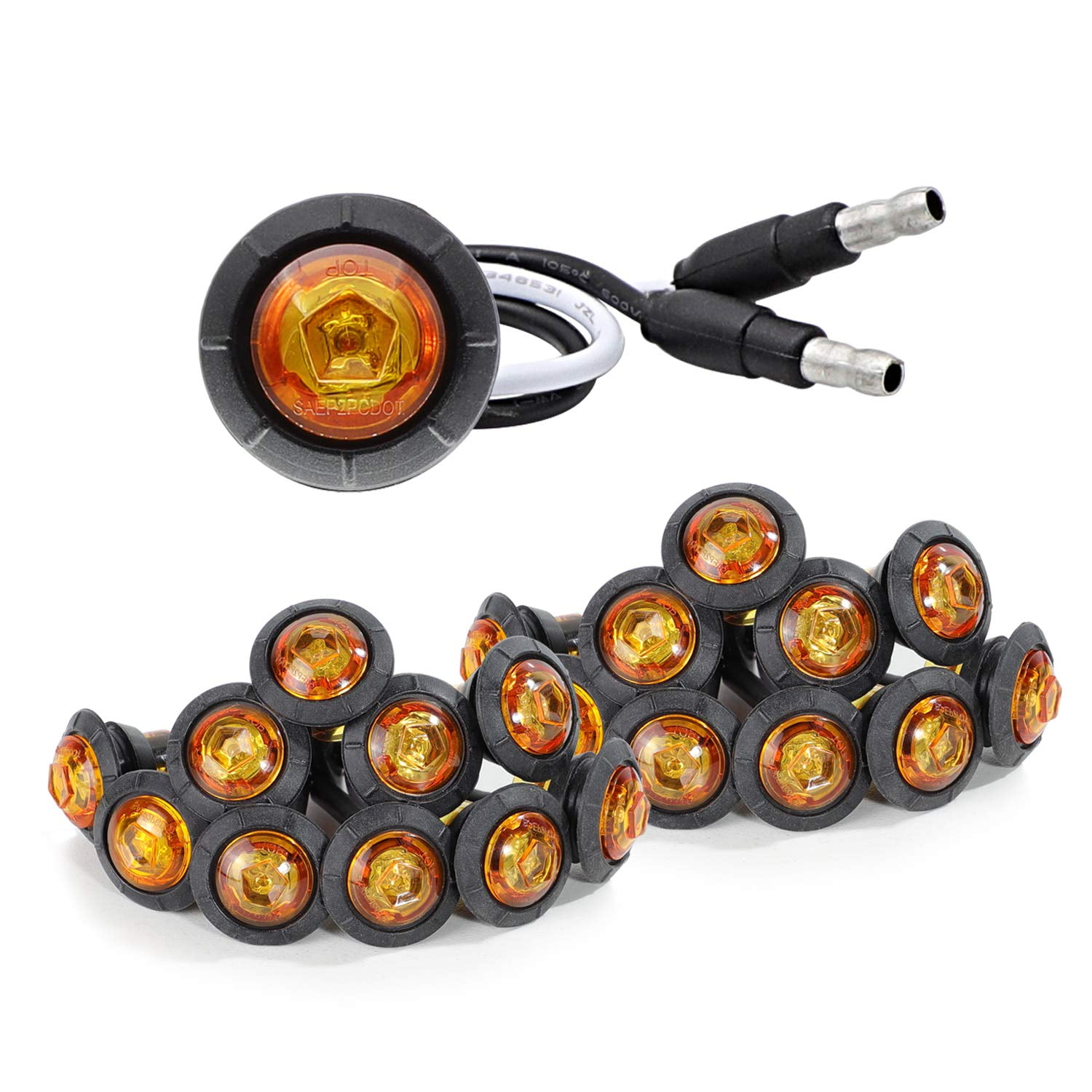 MADCATZ (Pack of 20) 3/4 Inch Small Round Amber LED Trailer Turn Signal ...