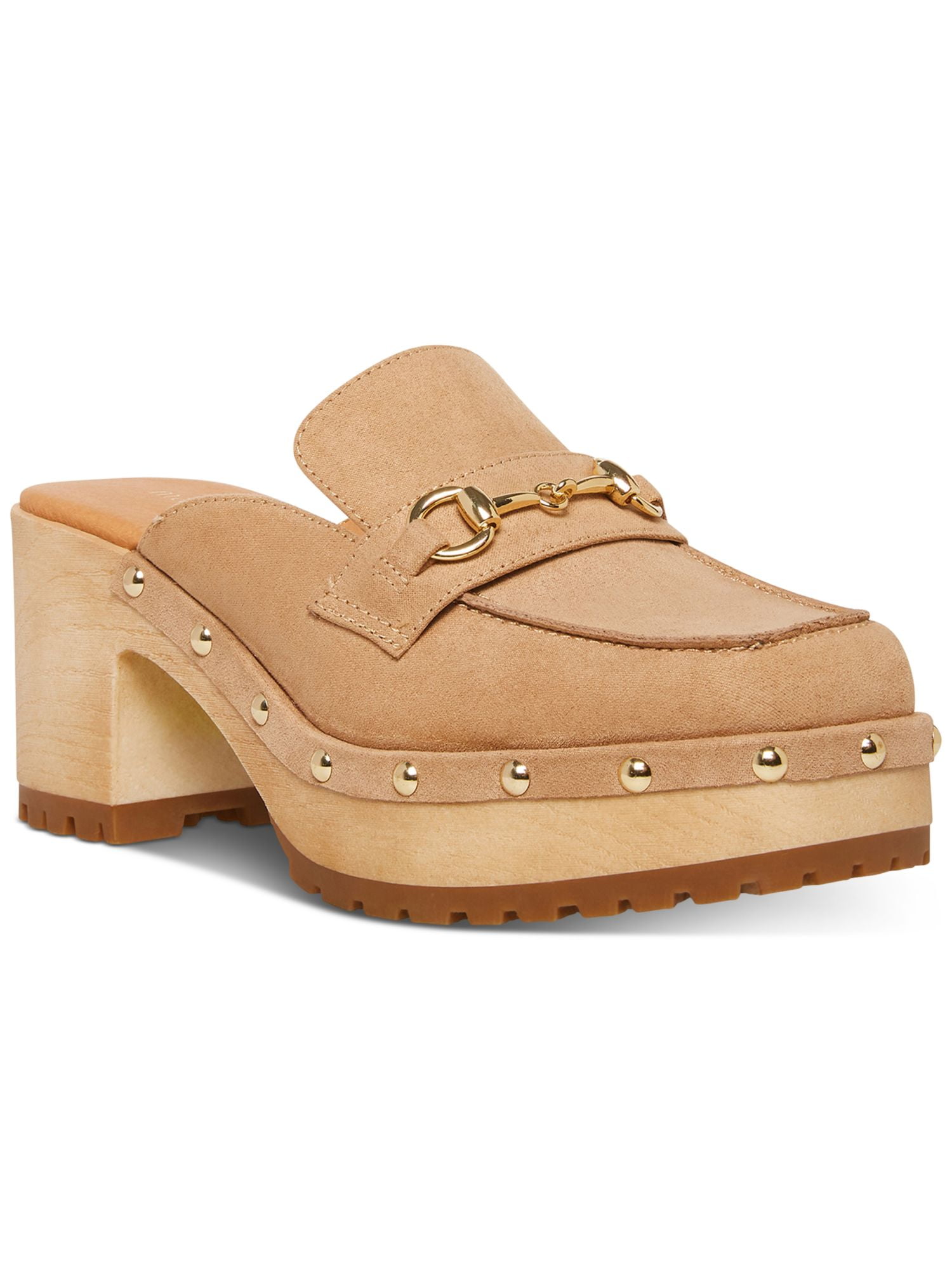 MADDEN GIRL Womens Beige 1" Platform Studded Suzanne Square Toe Block ...