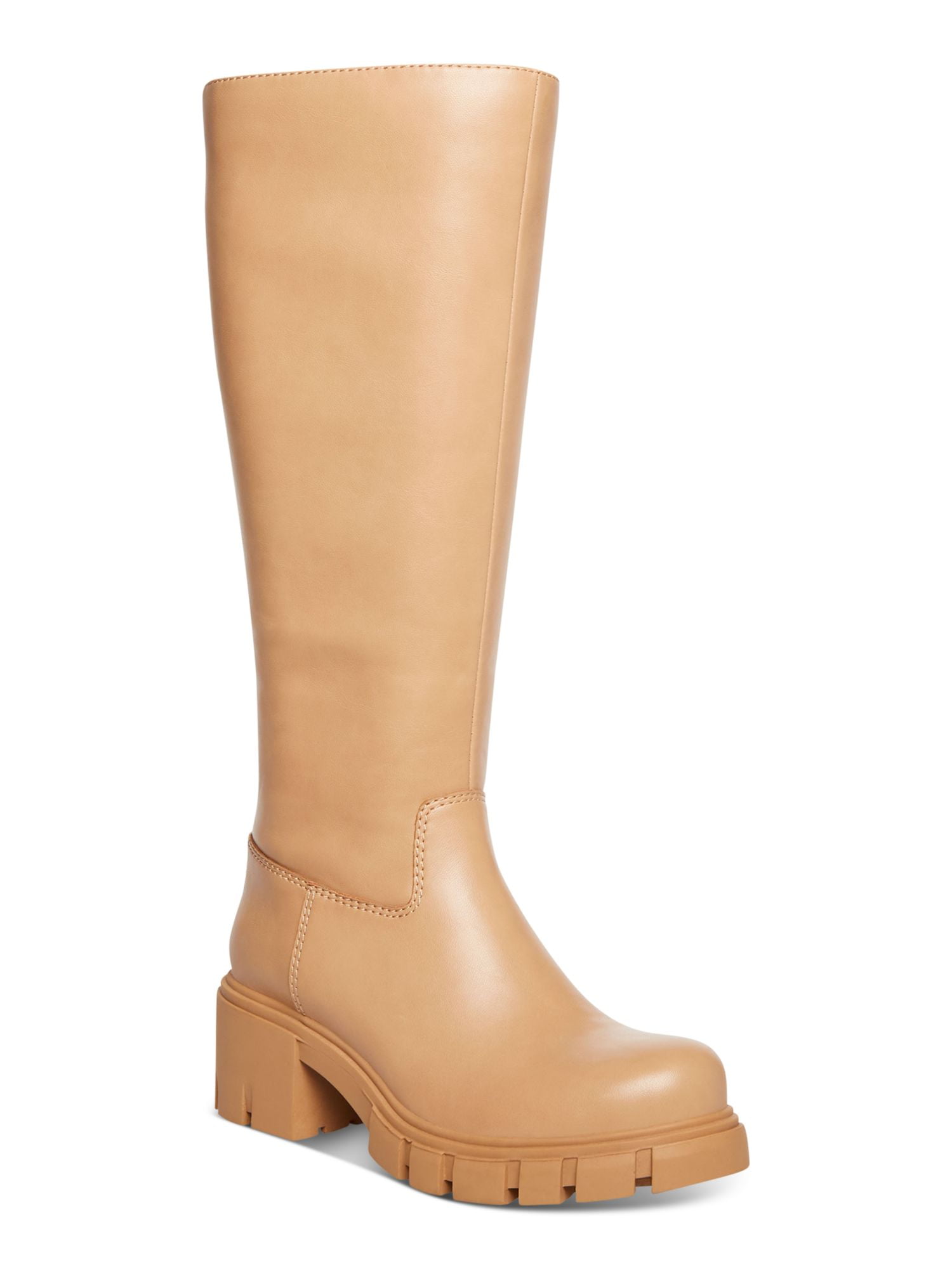 MADDEN GIRL Womens Beige Lug Sole Padded Tango Round Toe Block Heel Zip ...