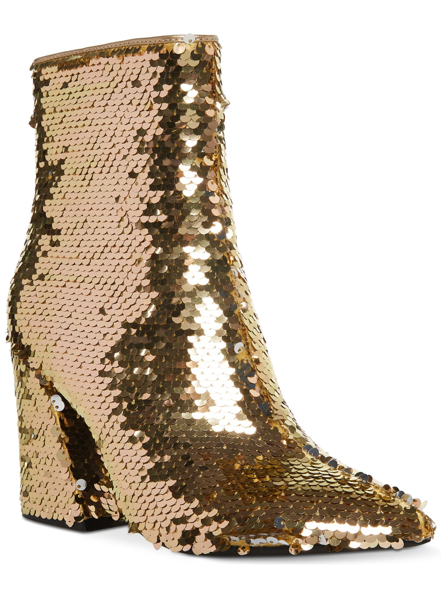 MADDEN GIRL Womens Gold Sequined Cody Pointed Toe Block Heel Zip-Up ...