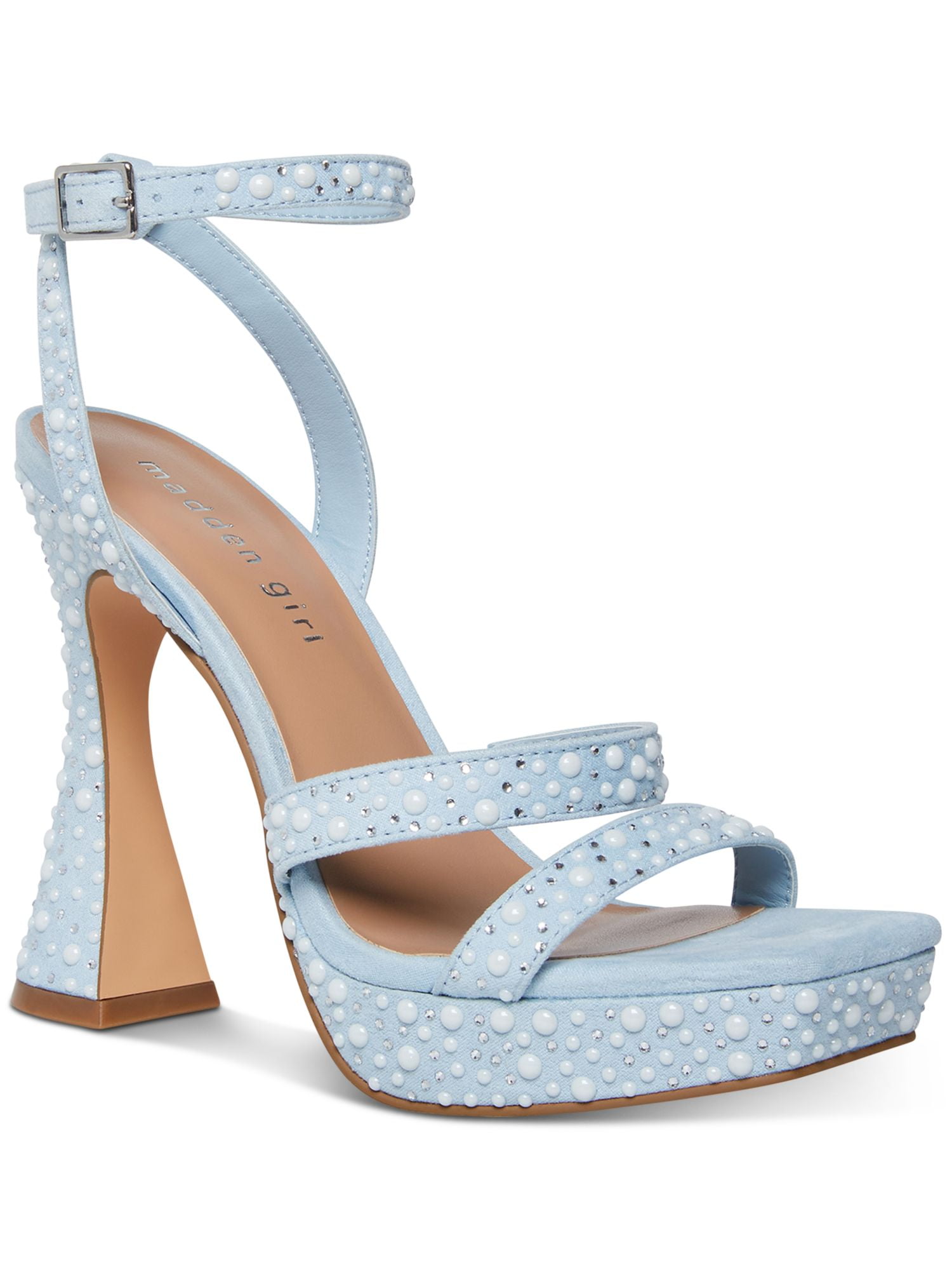 MADDEN GIRL Womens Light Blue Padded Embellished 1" Platform Adjustable ...