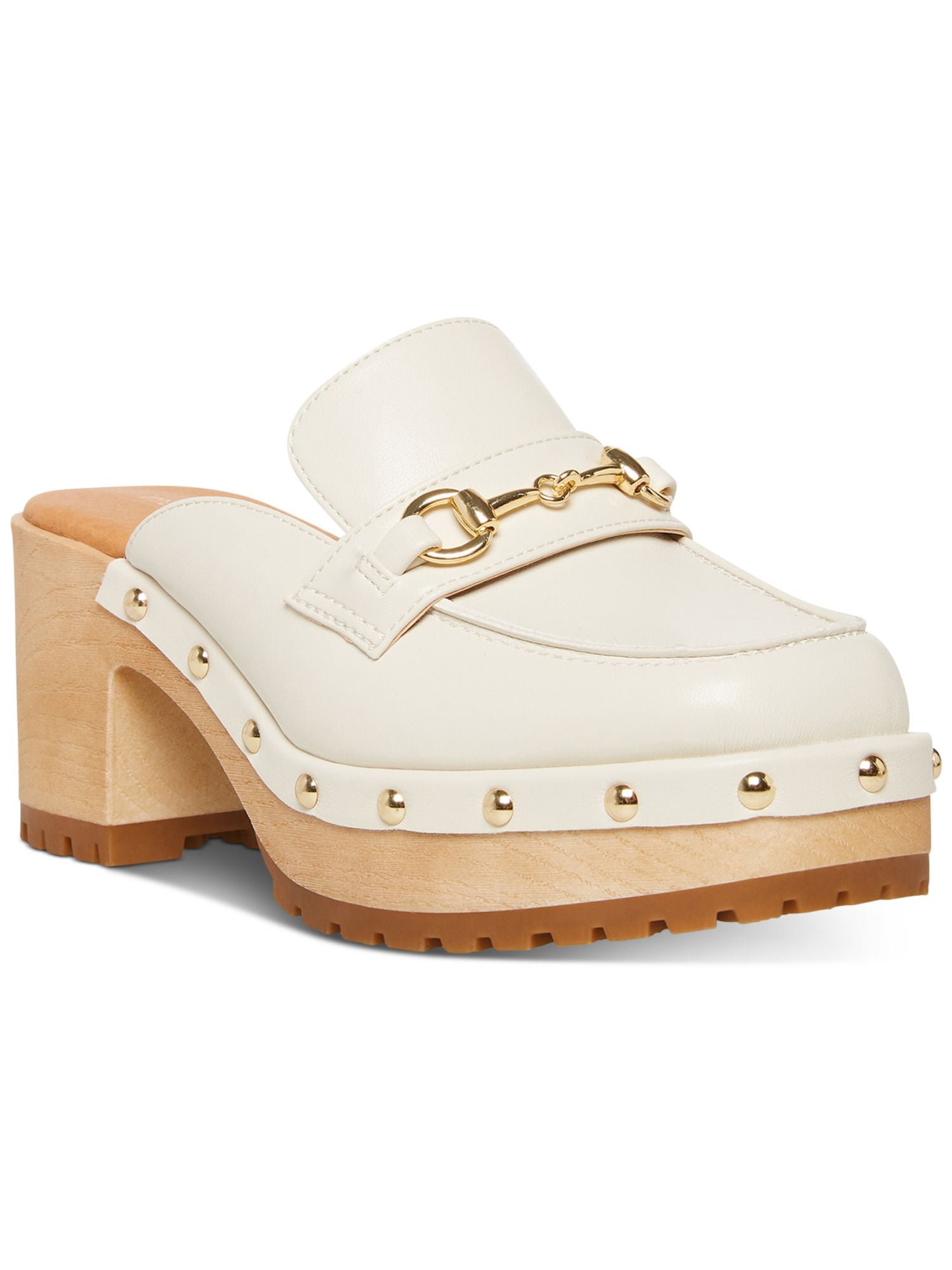 MADDEN GIRL Womens White 1" Platform Studded Suzanne Square Toe Block ...