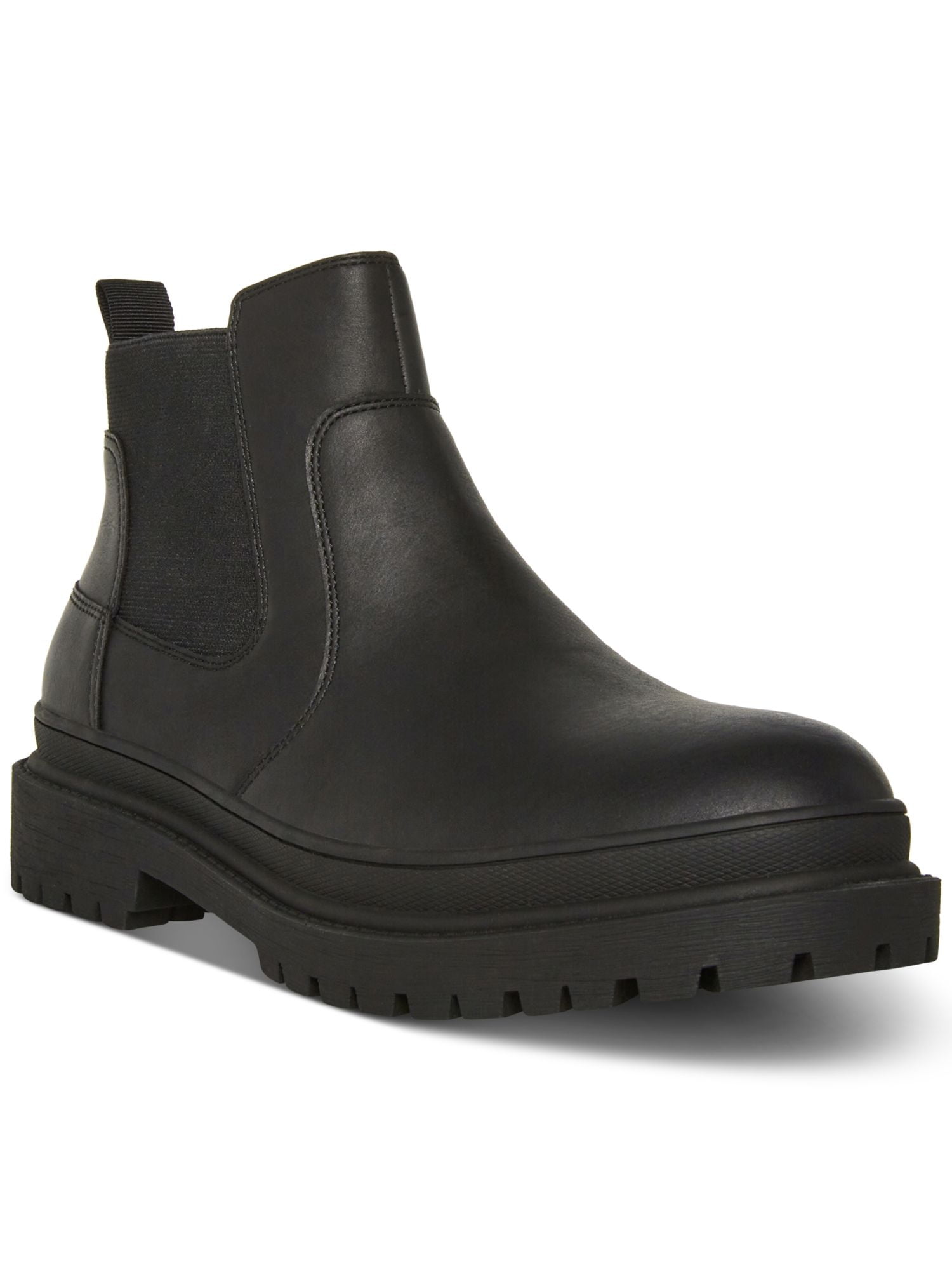 MADDEN Mens Black Heel Pull-Tab Goring Lug Sole Cushioned Kresto Round ...