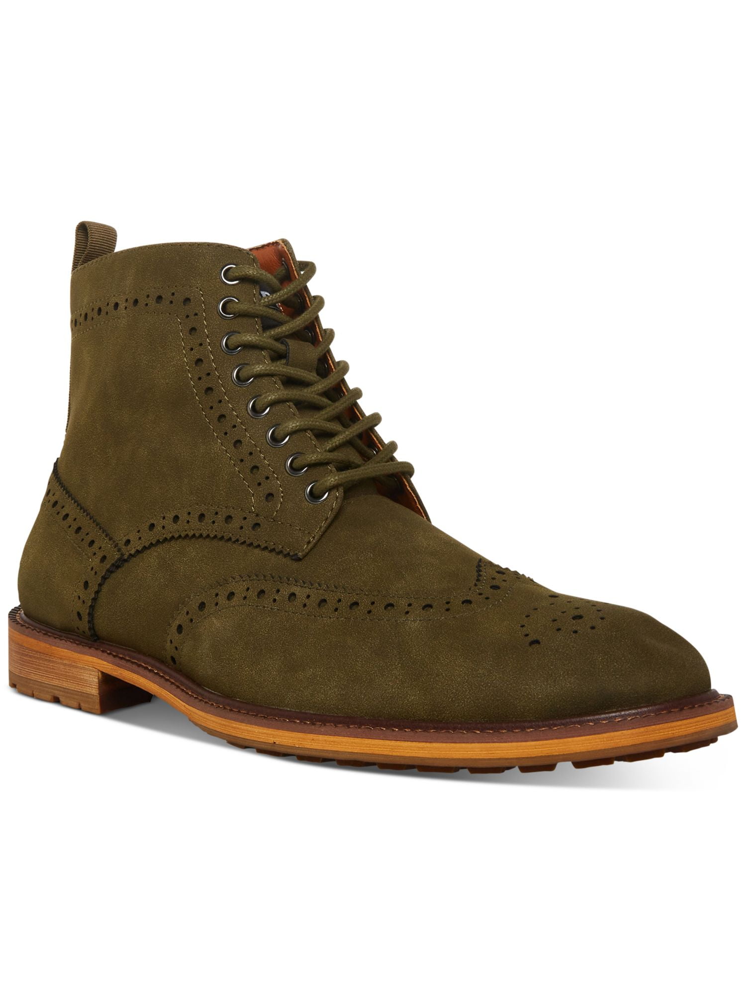 MADDEN Mens Olive Green Brogue Detailing Lace-Up Front Heel Pull-Tab ...