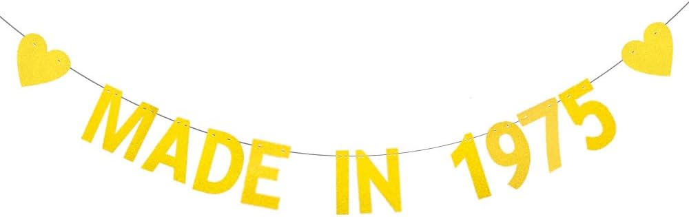 MADE IN 1975 Gold Glitter Banner,Pre-Strung,50th Birthday Decorations ...
