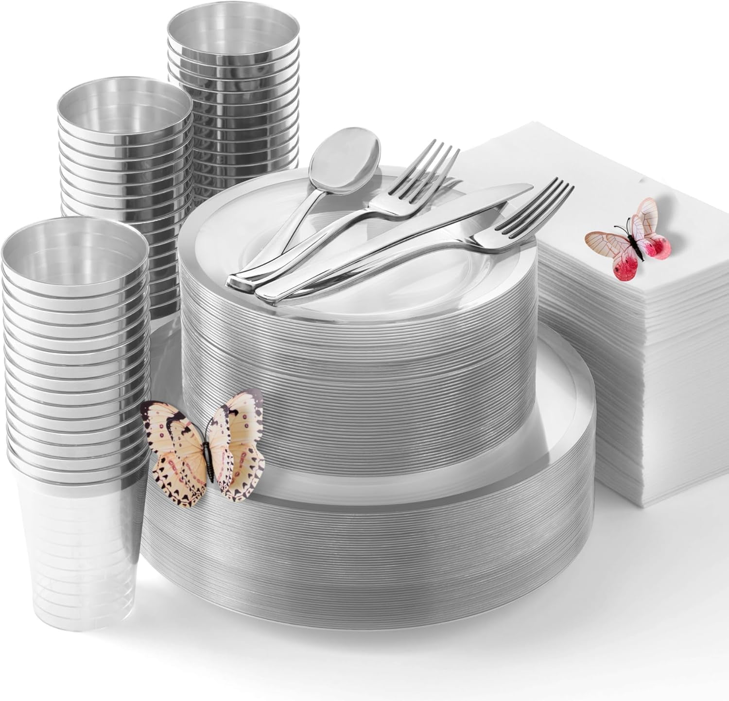 BY MADEE 400 Pcs Clear Silver Plastic Plates | Fancy Disposable ...