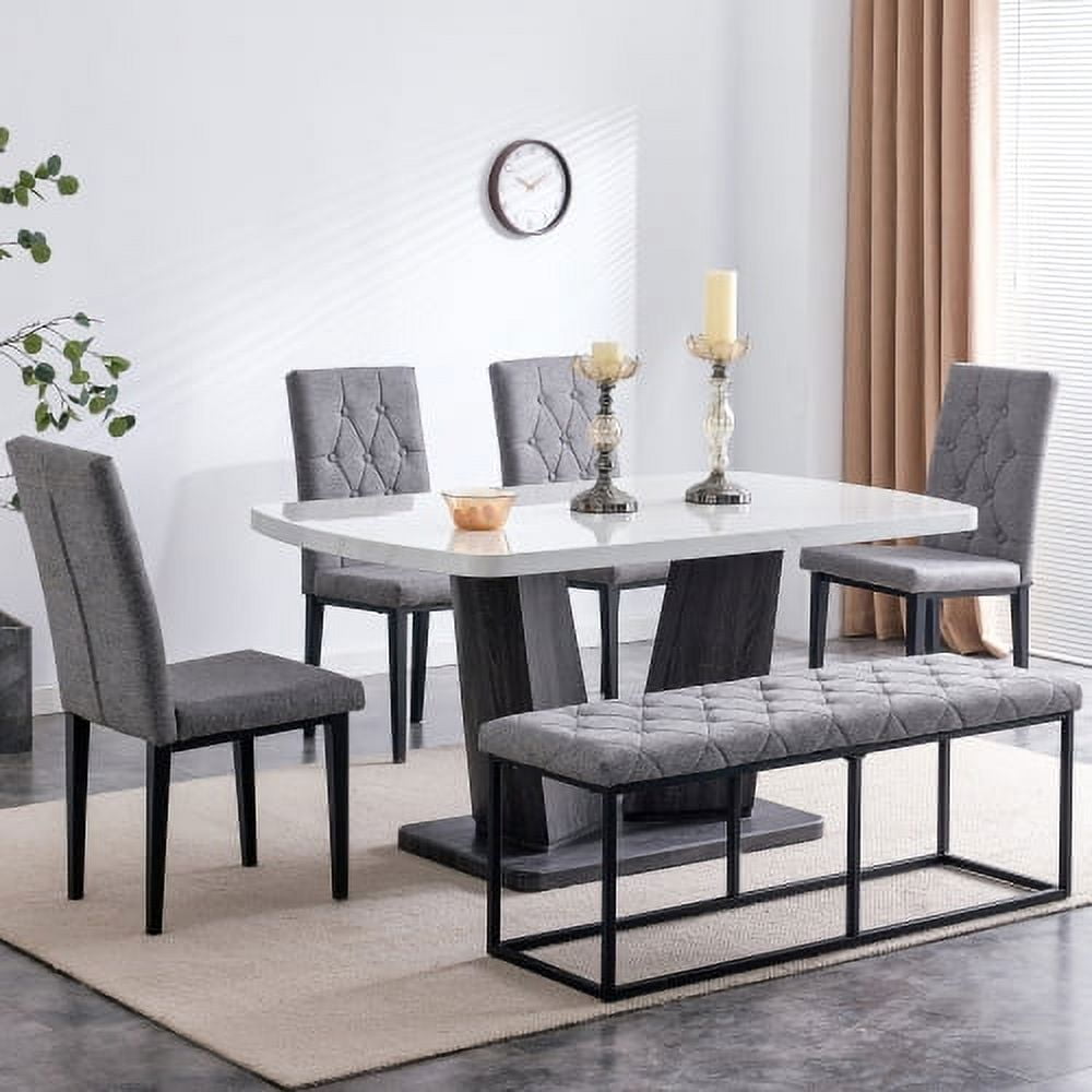MADETEC 63" Modern Style 6-Piece Dining Table with 4 Chairs and 1 Bench ...