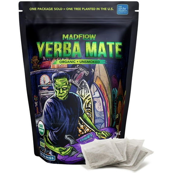 MADFLOW Yerba Mate Tea Bags (100 Mate Tea Bags). Organic & Unsmoked. Resealable Packaging ...