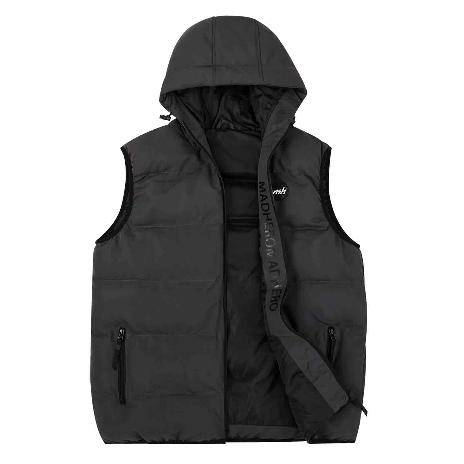 MADHERO Men's Lightweight Sleeveless Puffer Vest with Hood Water ...